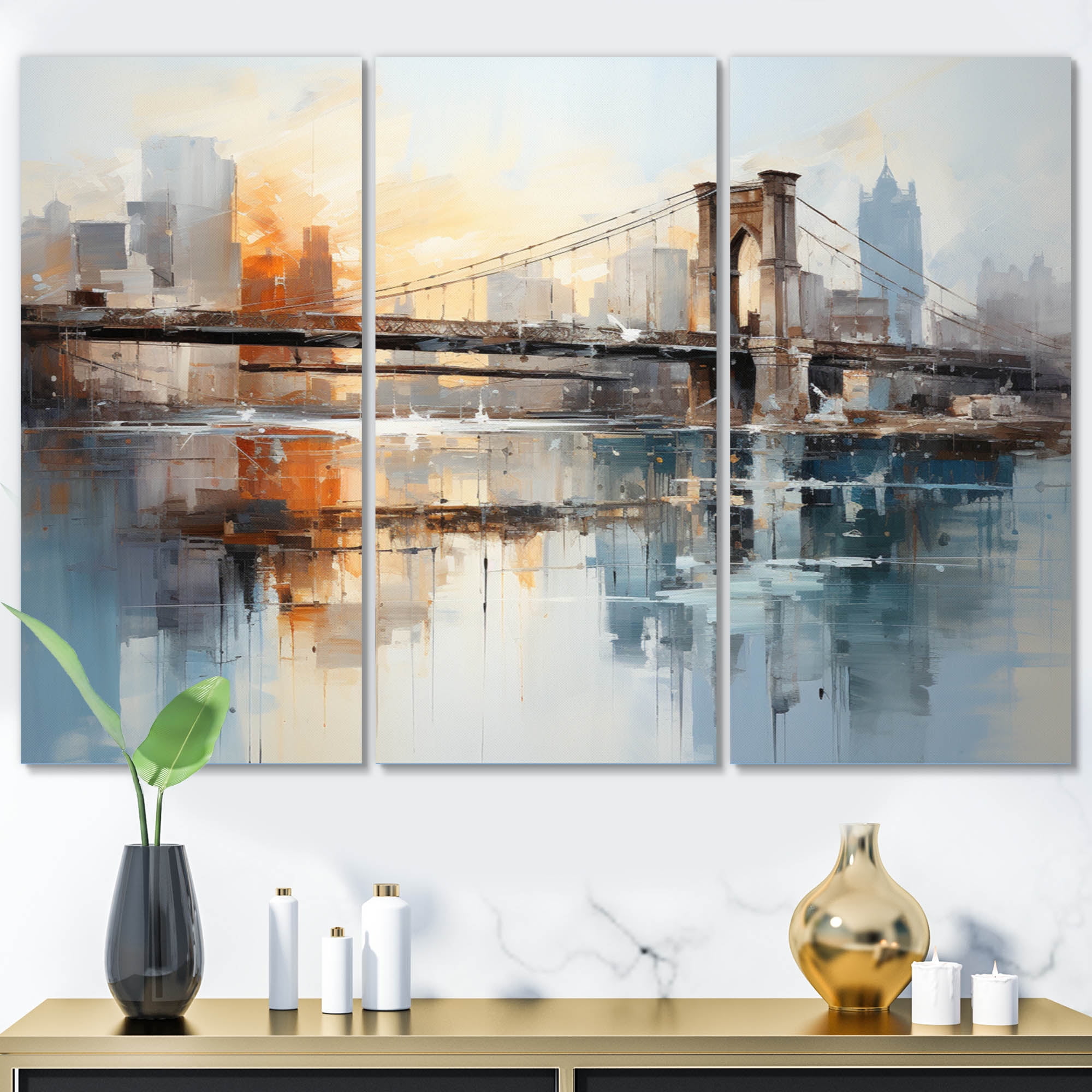 Designart "Reflective Connections Beige Bridge" Architecture Metal Wall ...