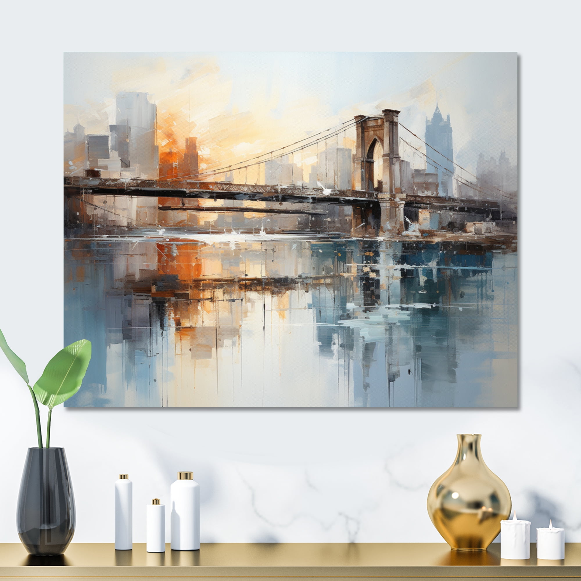 Designart "Reflective Connections Beige Bridge" Architecture Metal Wall ...