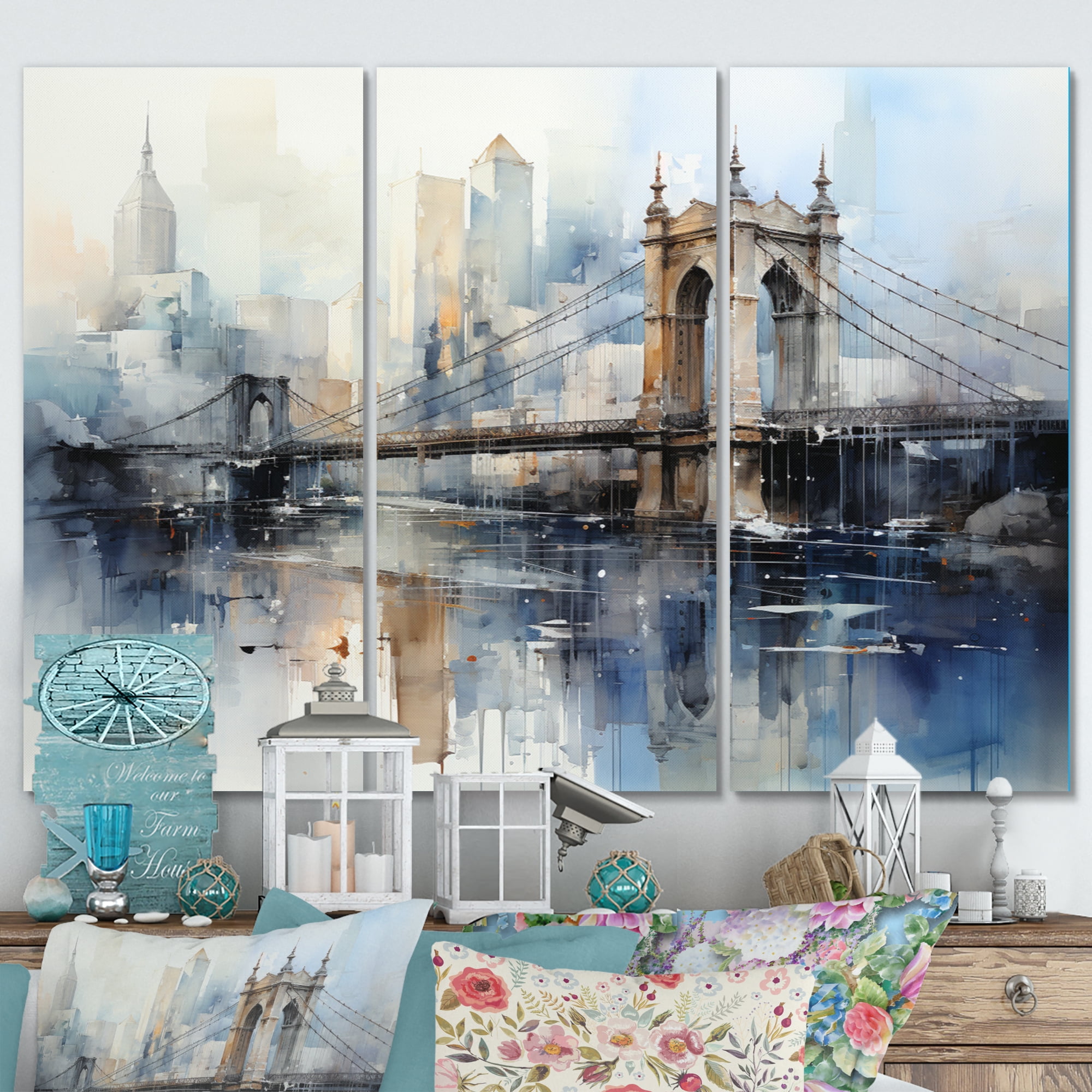 Designart "Reflective Connections Blue Bridge" Architecture Metal Wall ...