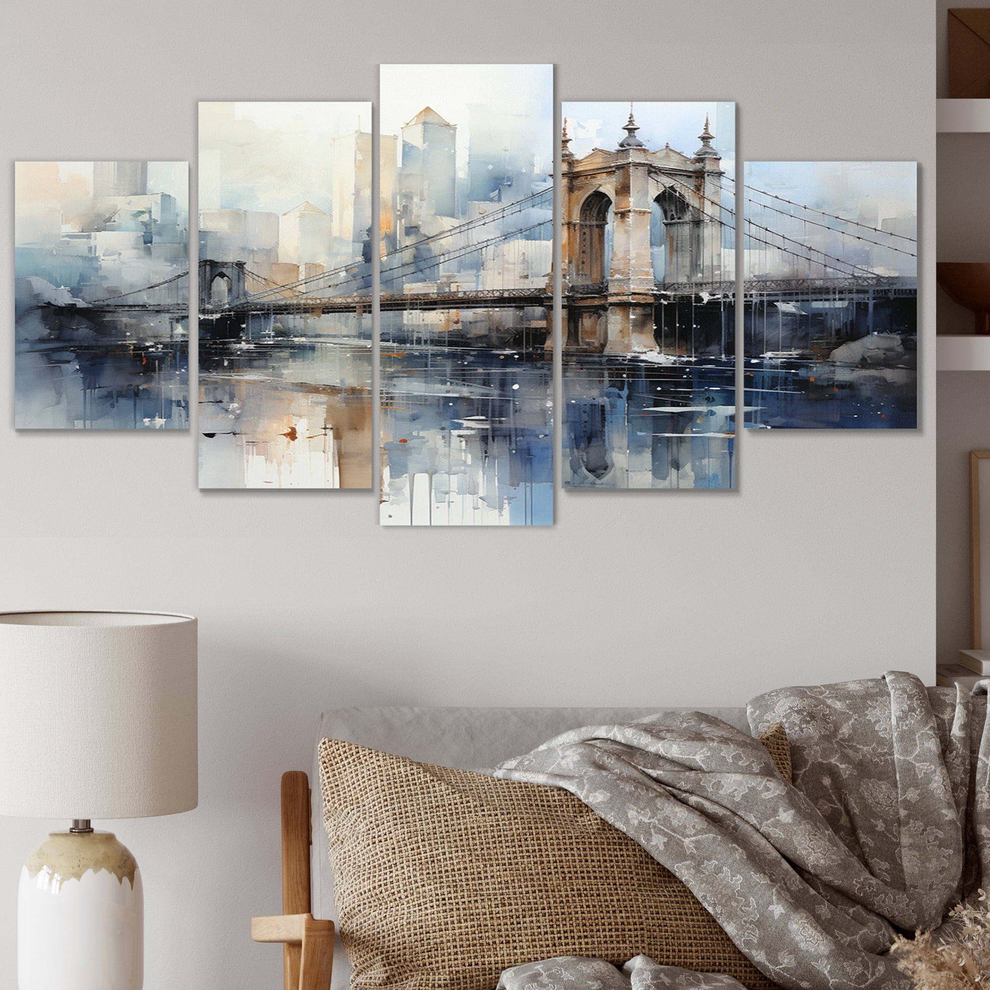 Designart "Reflective Connections Blue Bridge" Architecture Metal Wall ...