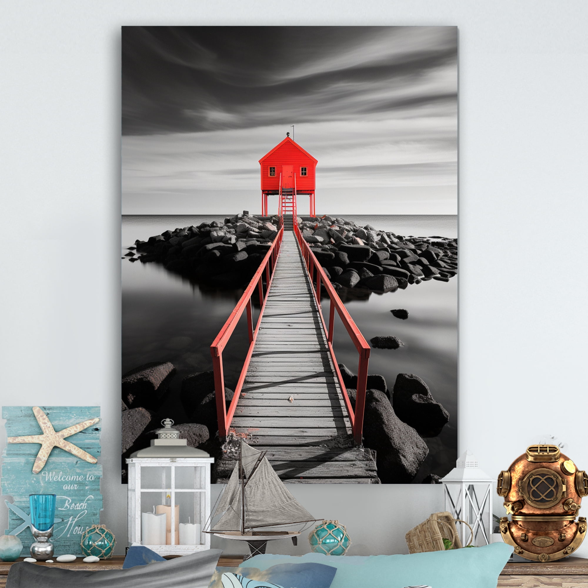 Designart "Reflective Pier by the Coast I" Nautical & Beach Metal Wall ...