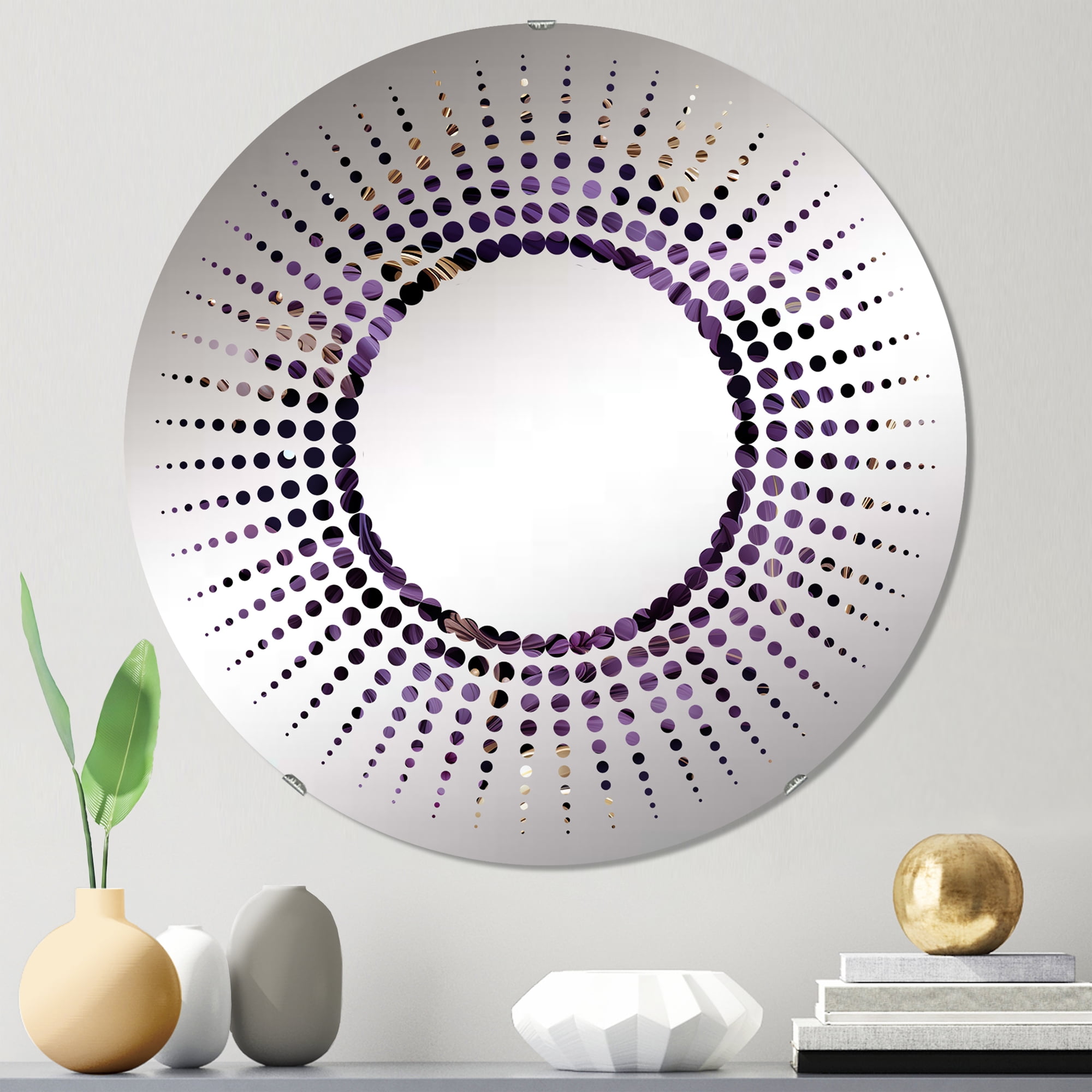 Designart "Regal Damask in Gold and Purple III" Marble Starburst Round ...