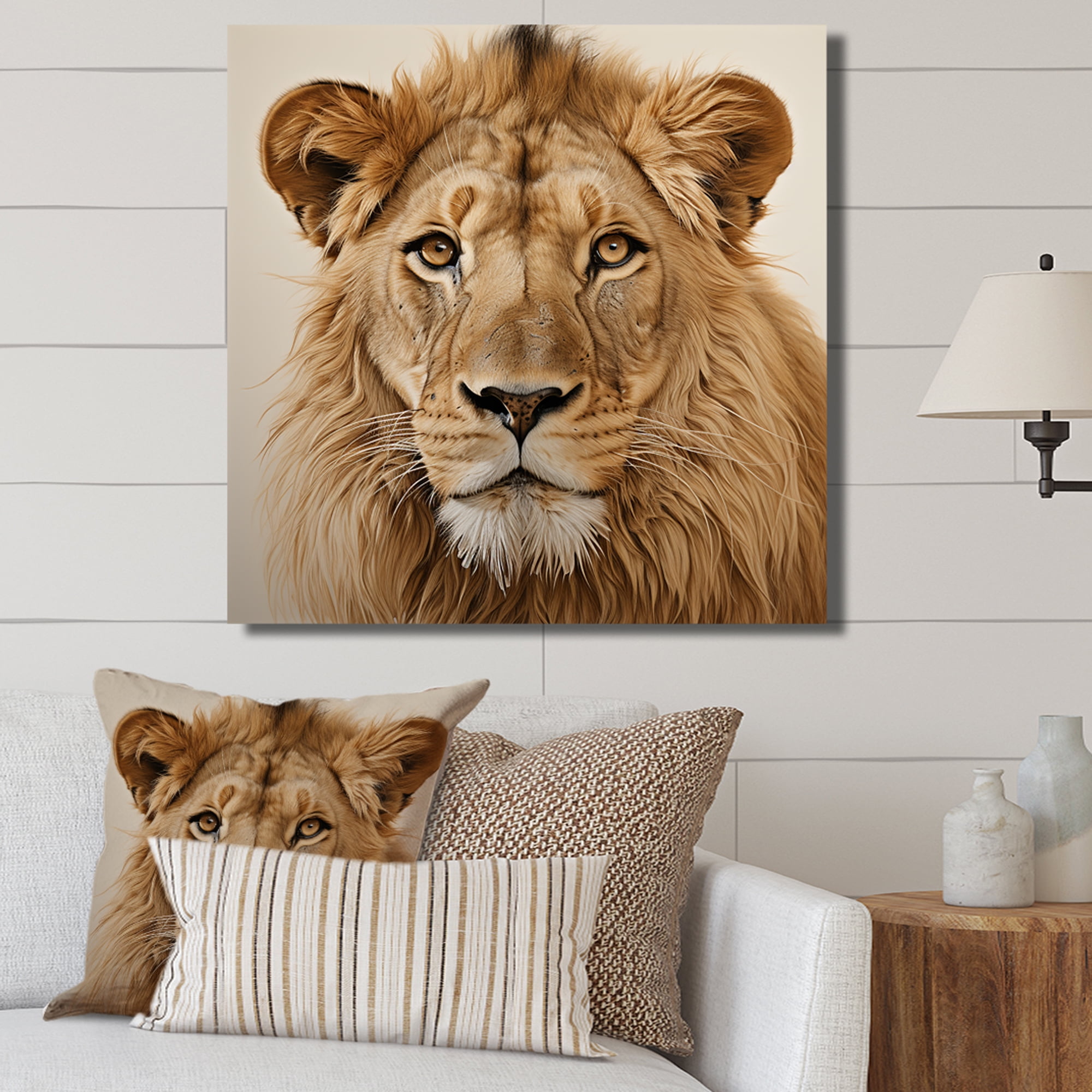 Designart "Regal Golden Lion Portrait I" Animals Wall Art - Modern Gold ...