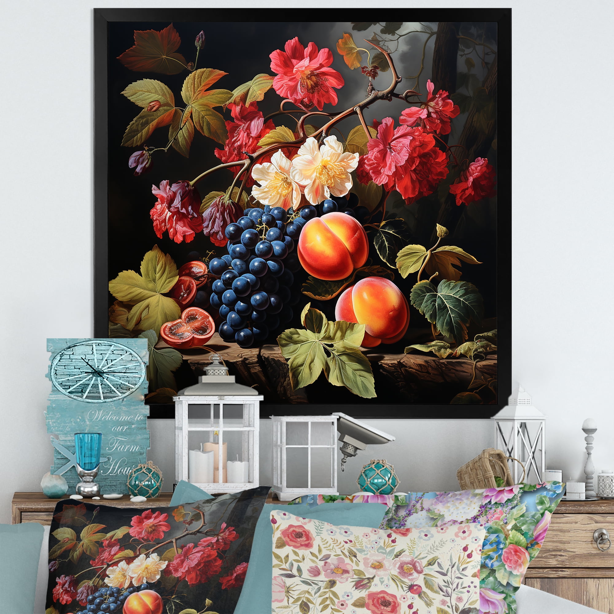 Designart "Renaissance Grapes Fruit Painting IV" Food & Beverage Framed ...