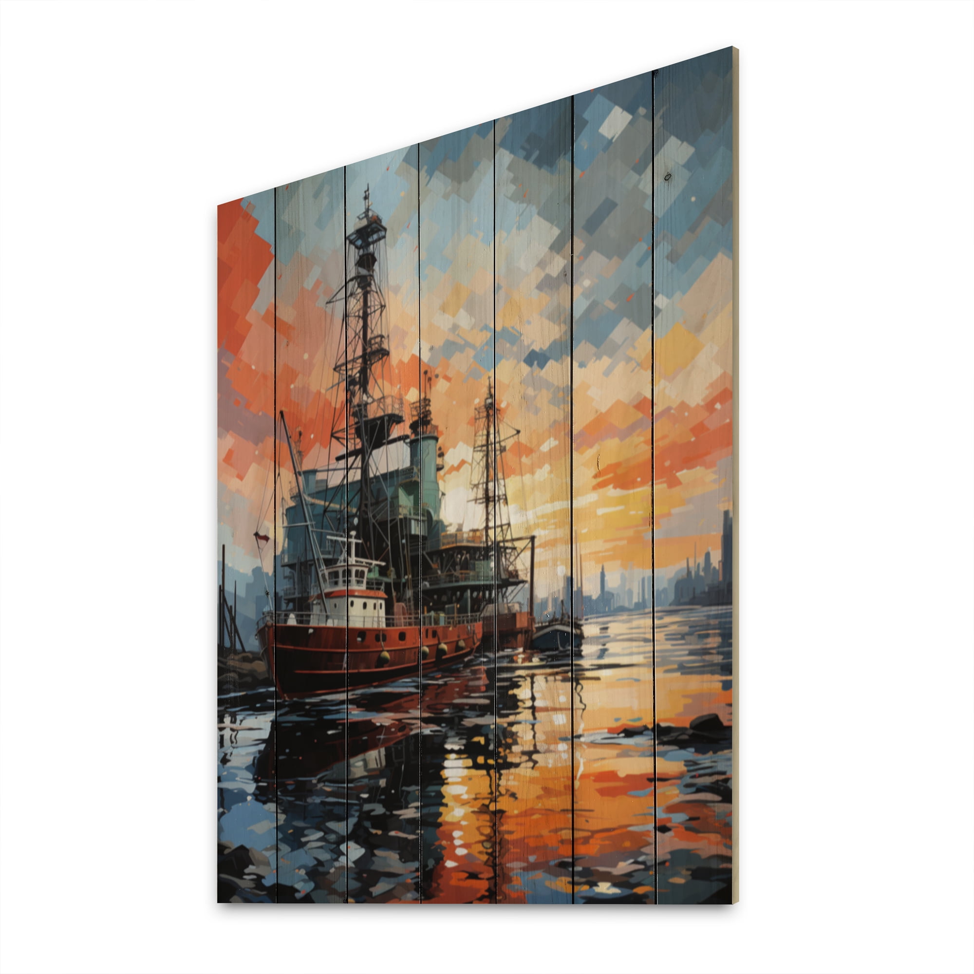 Designart "Resilient Rig Red Oil Rigs at Work II" Cityscapes Print on ...