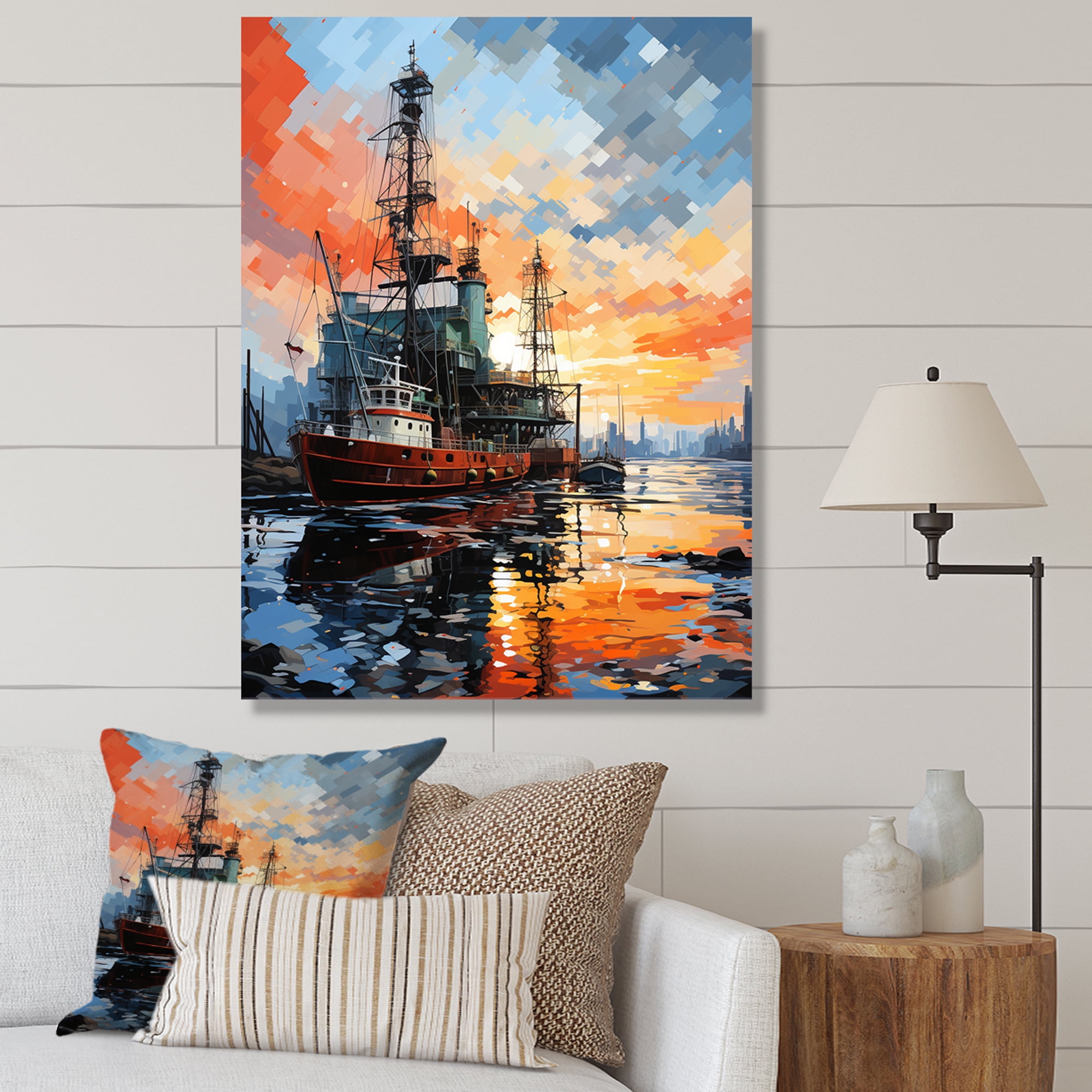 Designart "Resilient Rig Red Oil Rigs at Work II" Cityscapes Wall Decor ...