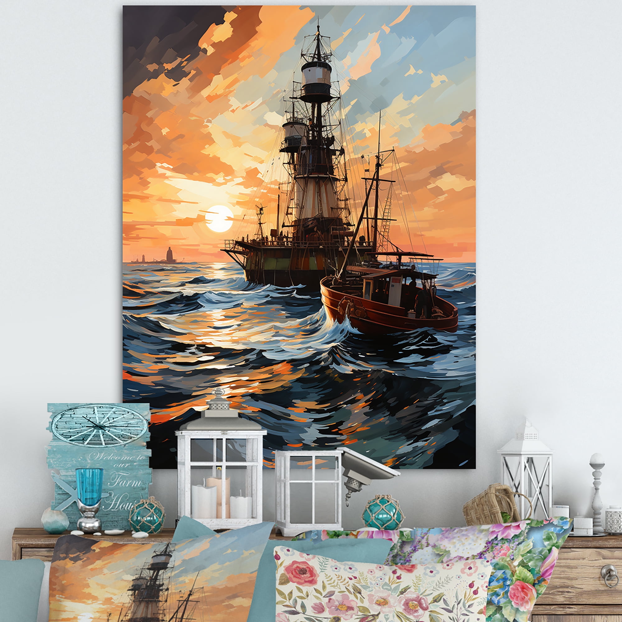 Designart "Resilient Rig Red Oil Rigs at Work III" Cityscapes Wall Art ...
