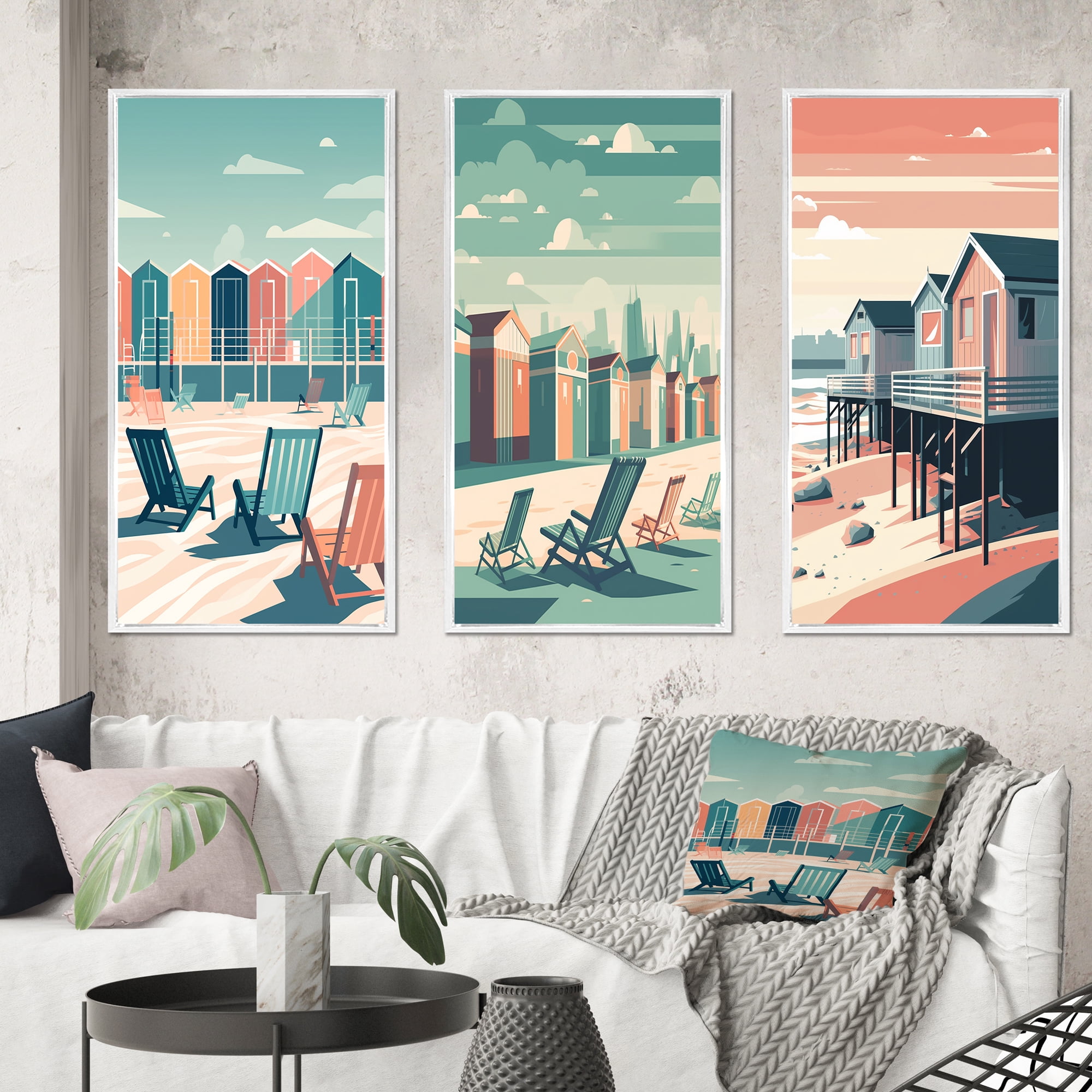Designart "Rest by the Beach V" Coastal Framed Wall Art Set Of 3 - Teal ...