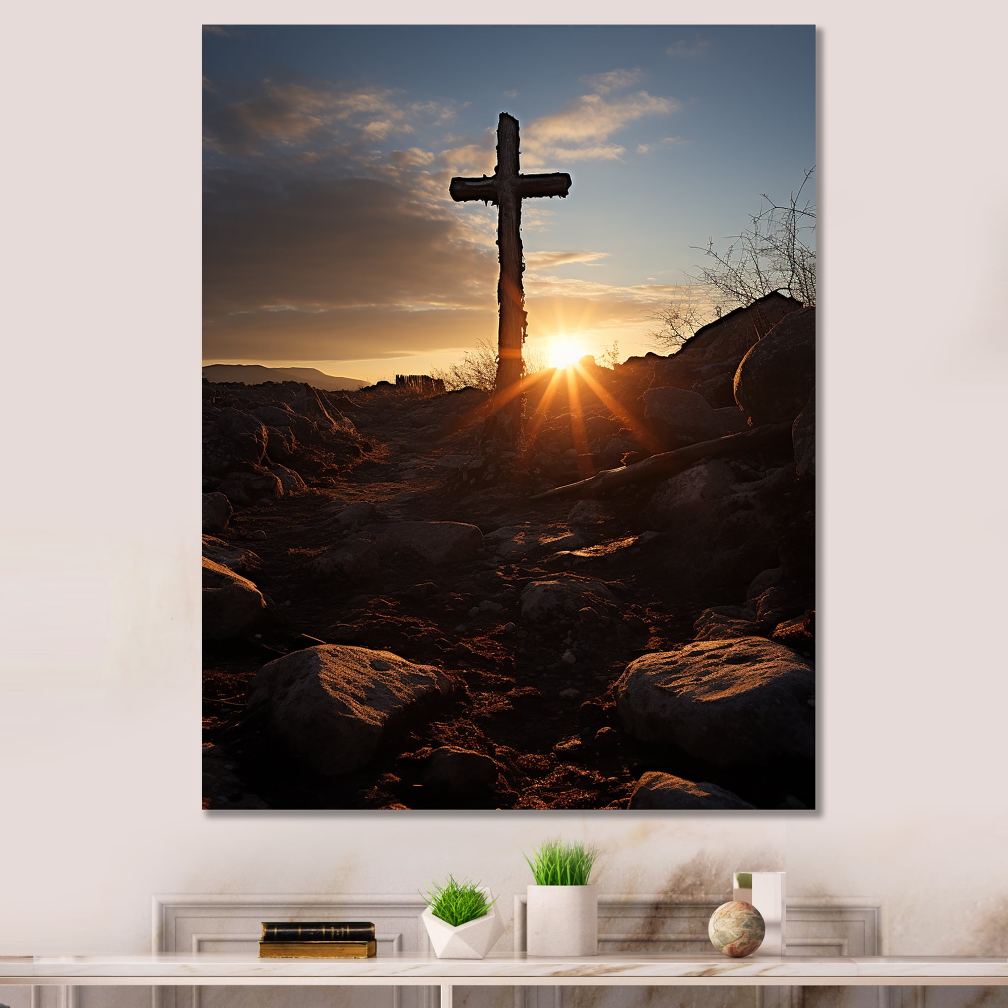 Designart "Resurrections Promise Religious Cross wall art" Spiritual ...