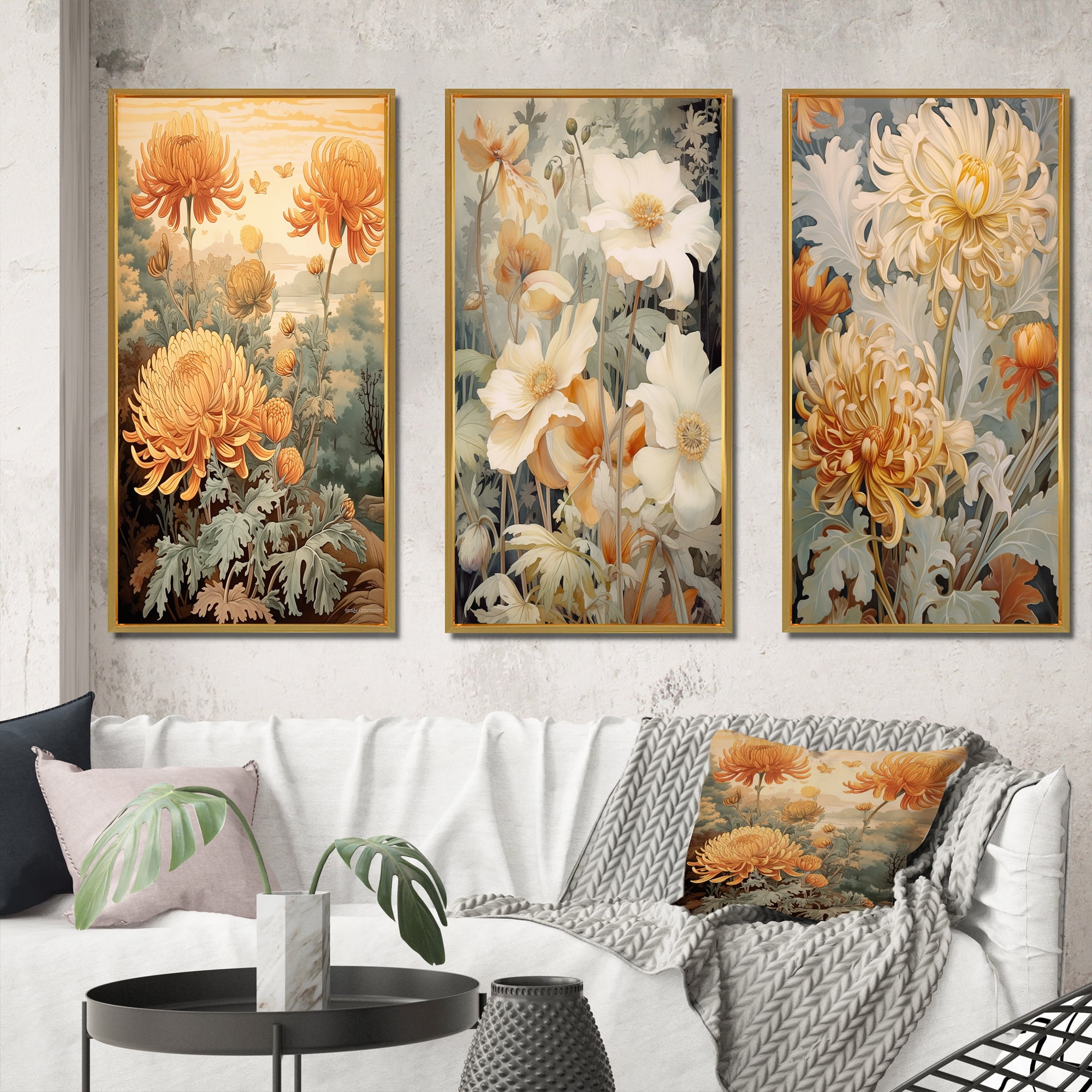 Designart "Retro Art Orange Chrysanthemum in Bloom I" Wildflowers ...
