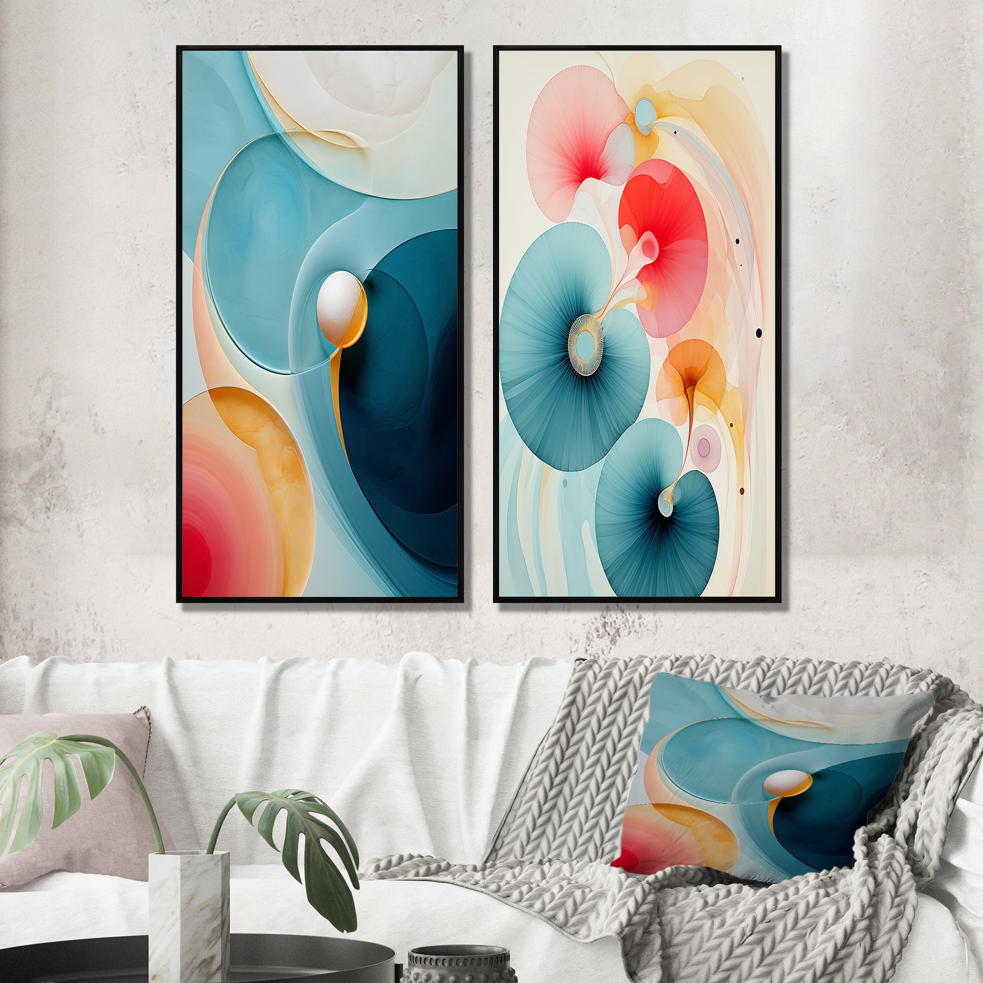 Designart "Retro Blue Tender Awakening II" Modern Geometric Framed Wall ...