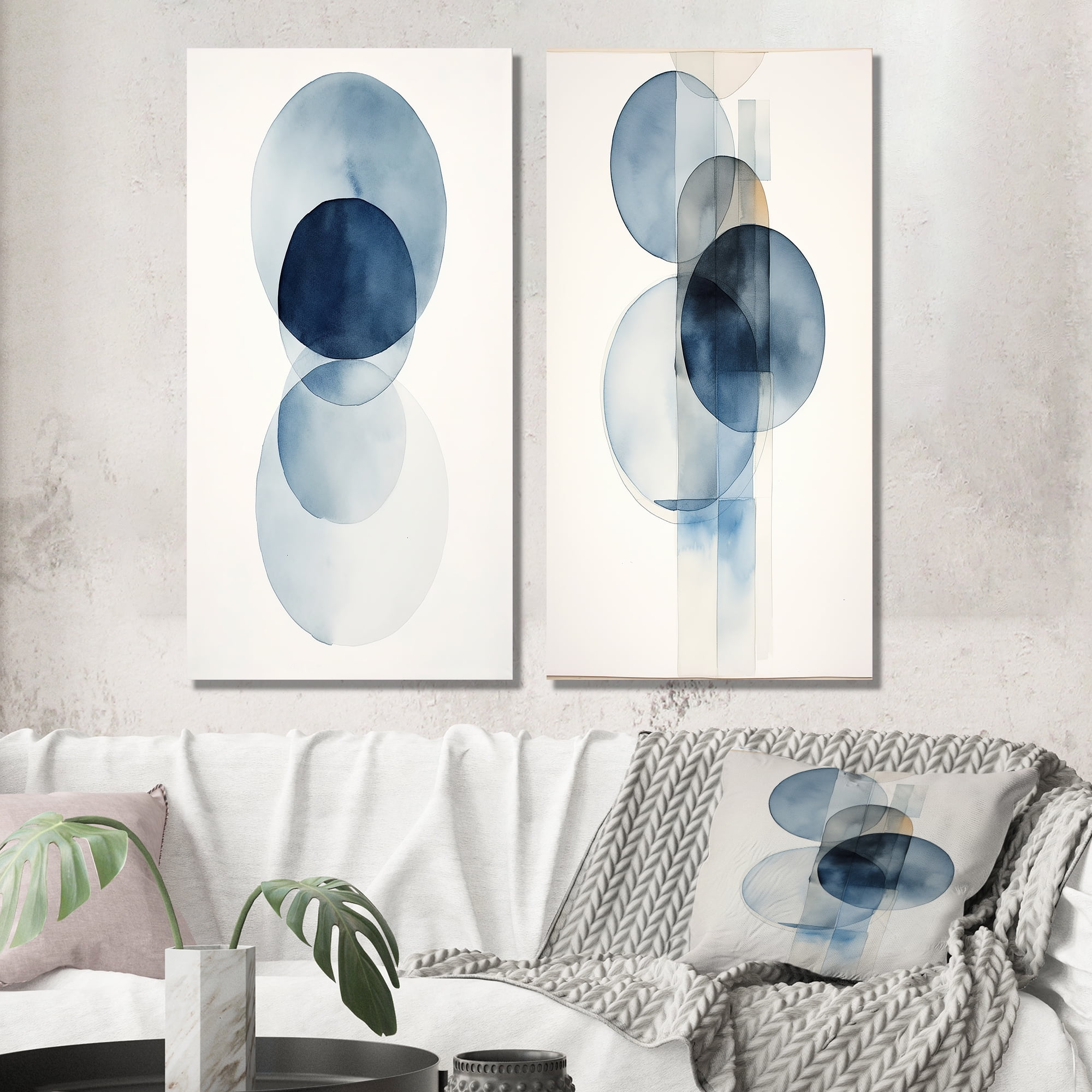 Designart "Retro Blue Unity Minimal Orbital III" Modern Geometric Wall ...