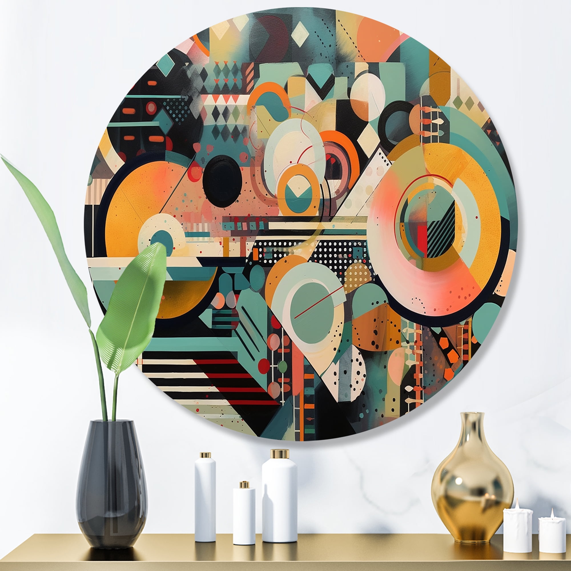 Designart "Retro Boundaries Blue and Orange I" Modern Geometric Metal ...