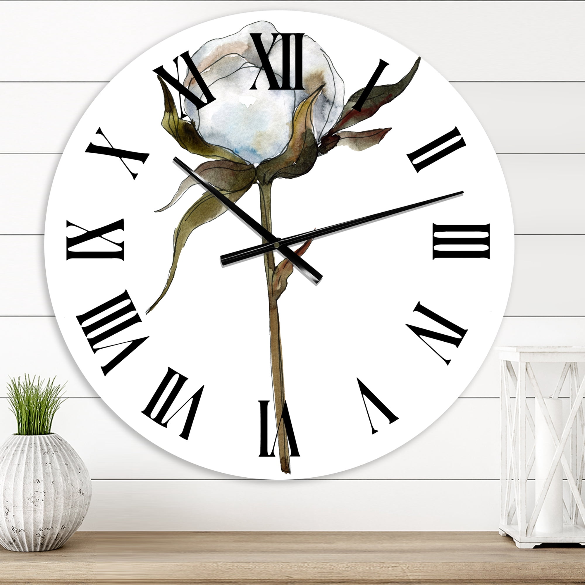 Designart 'Retro Cotton Flower' Traditional Wall Clock - Walmart ...
