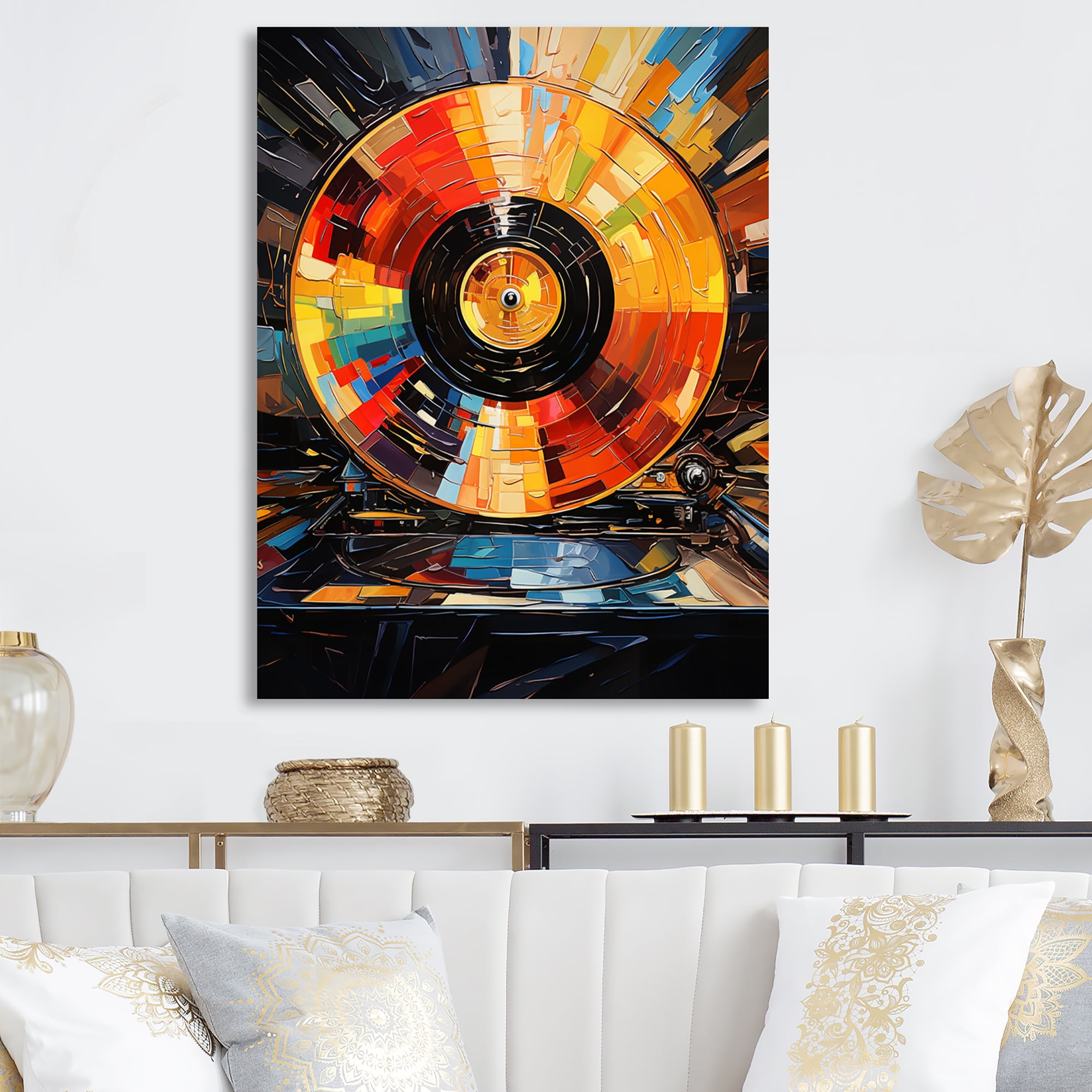 Designart "Retro Disc Popart Dreams II" Vinyl Records Metal Wall Decor ...