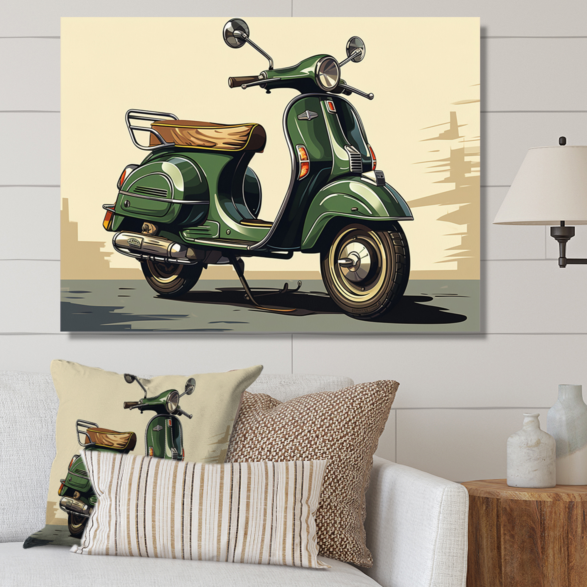 Designart "Retro Electric Green Scooter wall art I" Transportation Wall ...