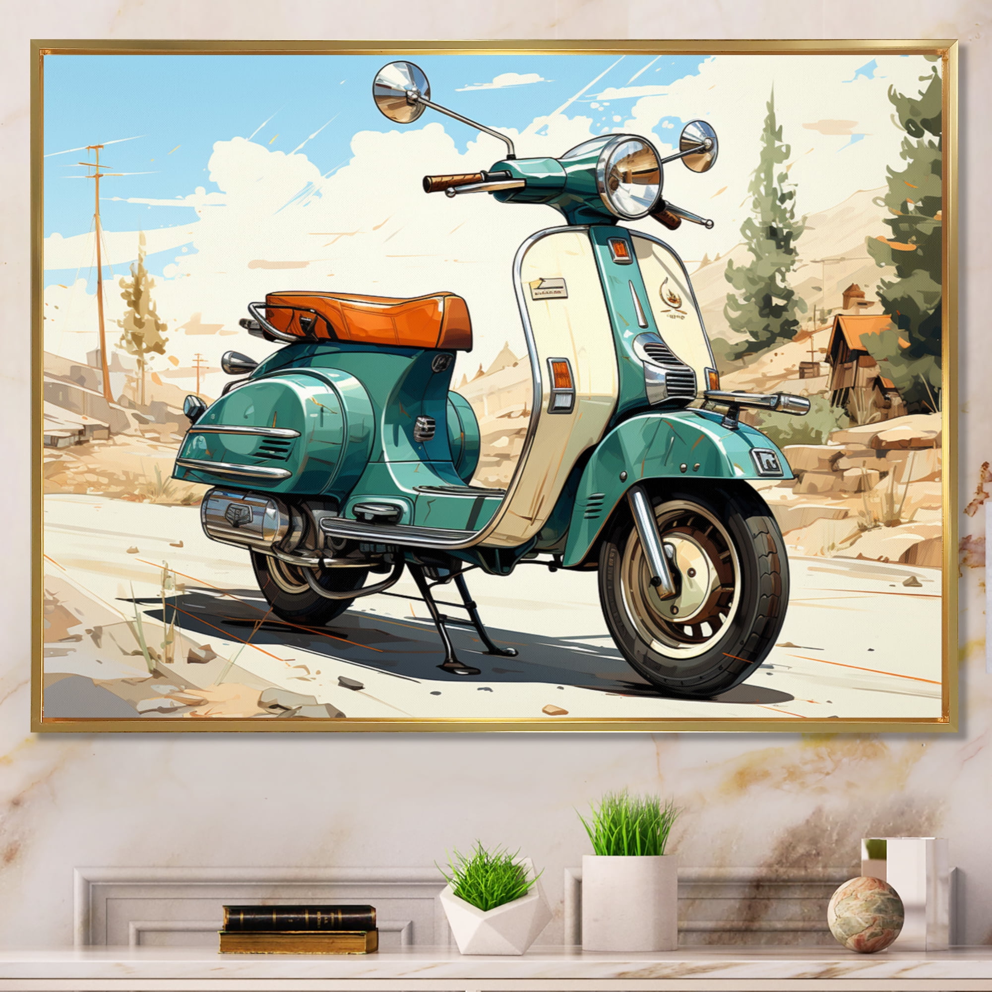 Designart "Retro Electric Green Scooter wall art II" Transportation ...