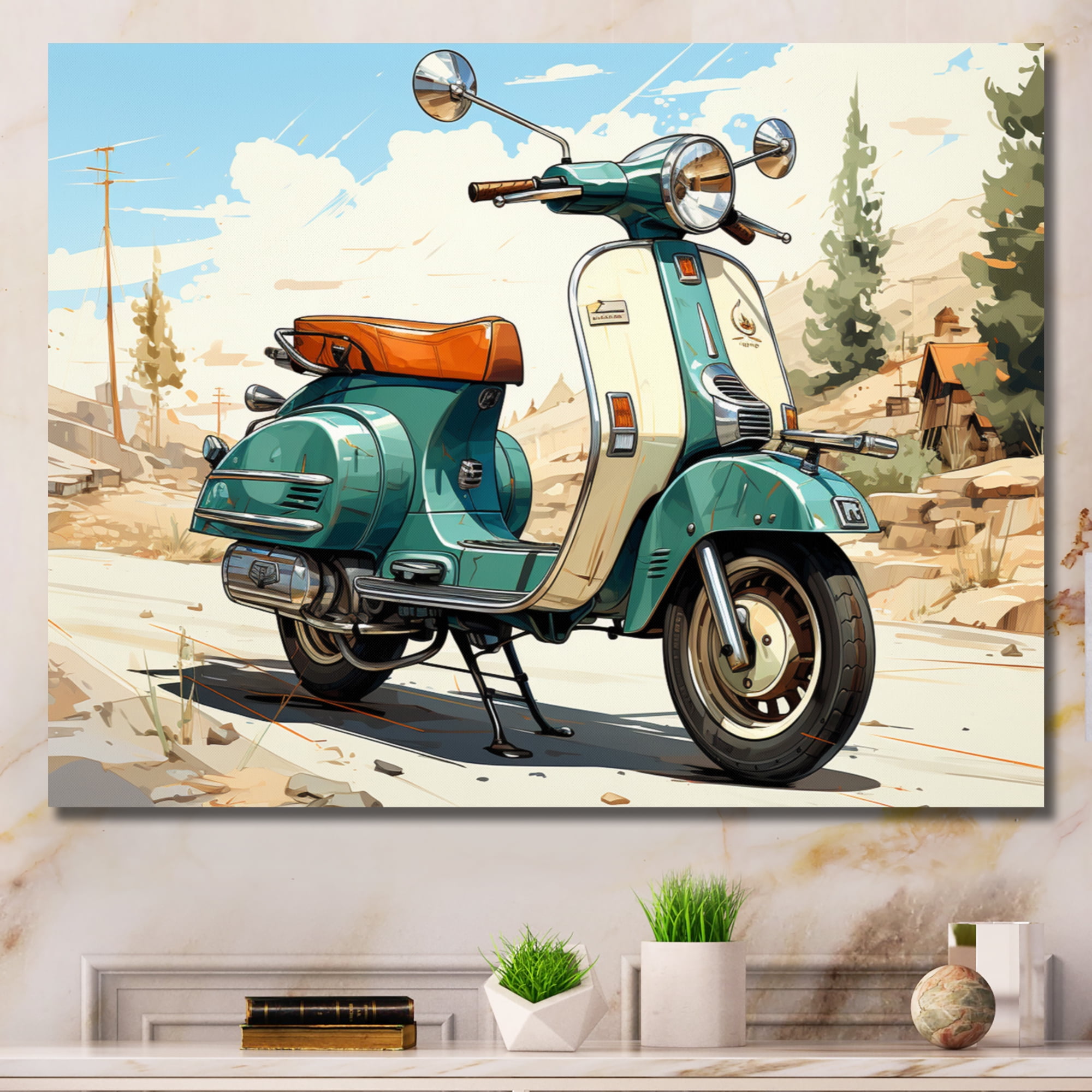 Designart "Retro Electric Green Scooter wall art II" Transportation ...