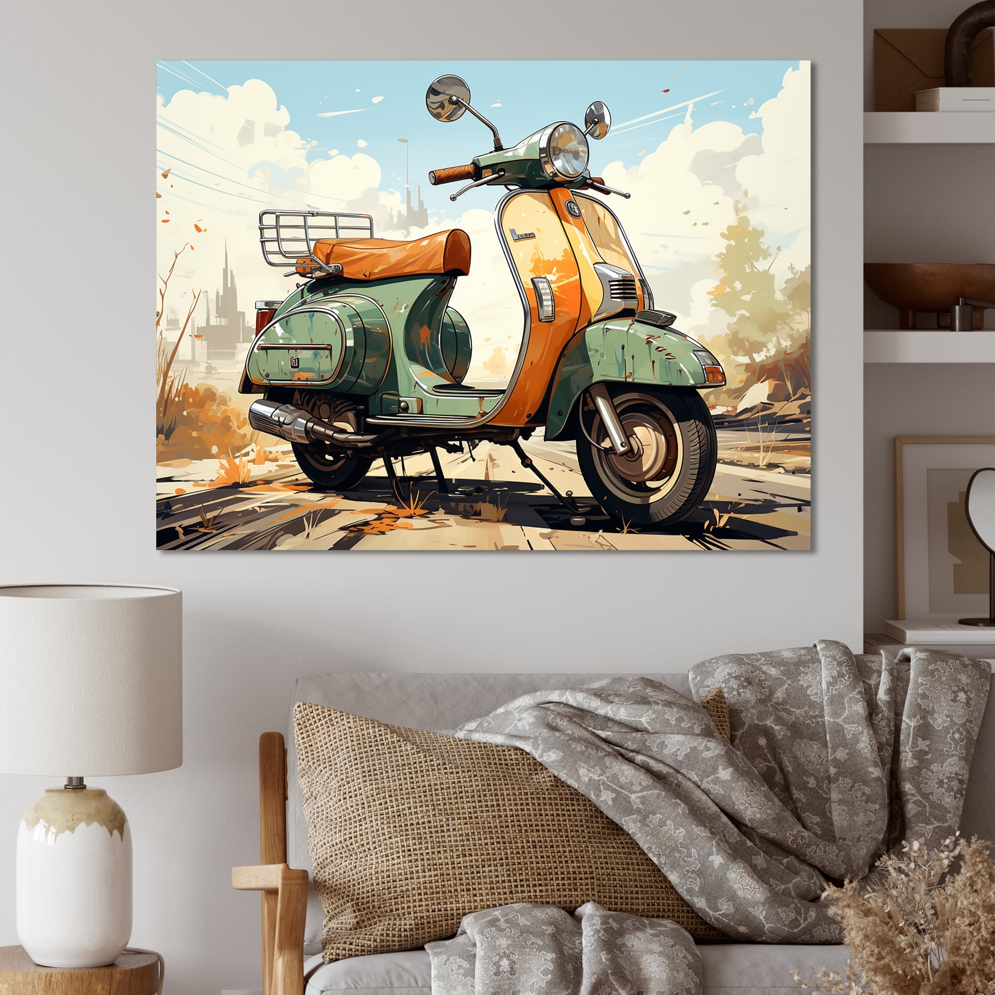 Designart "Retro Electric Scooter Nostalgia" Transportation Canvas Wall ...