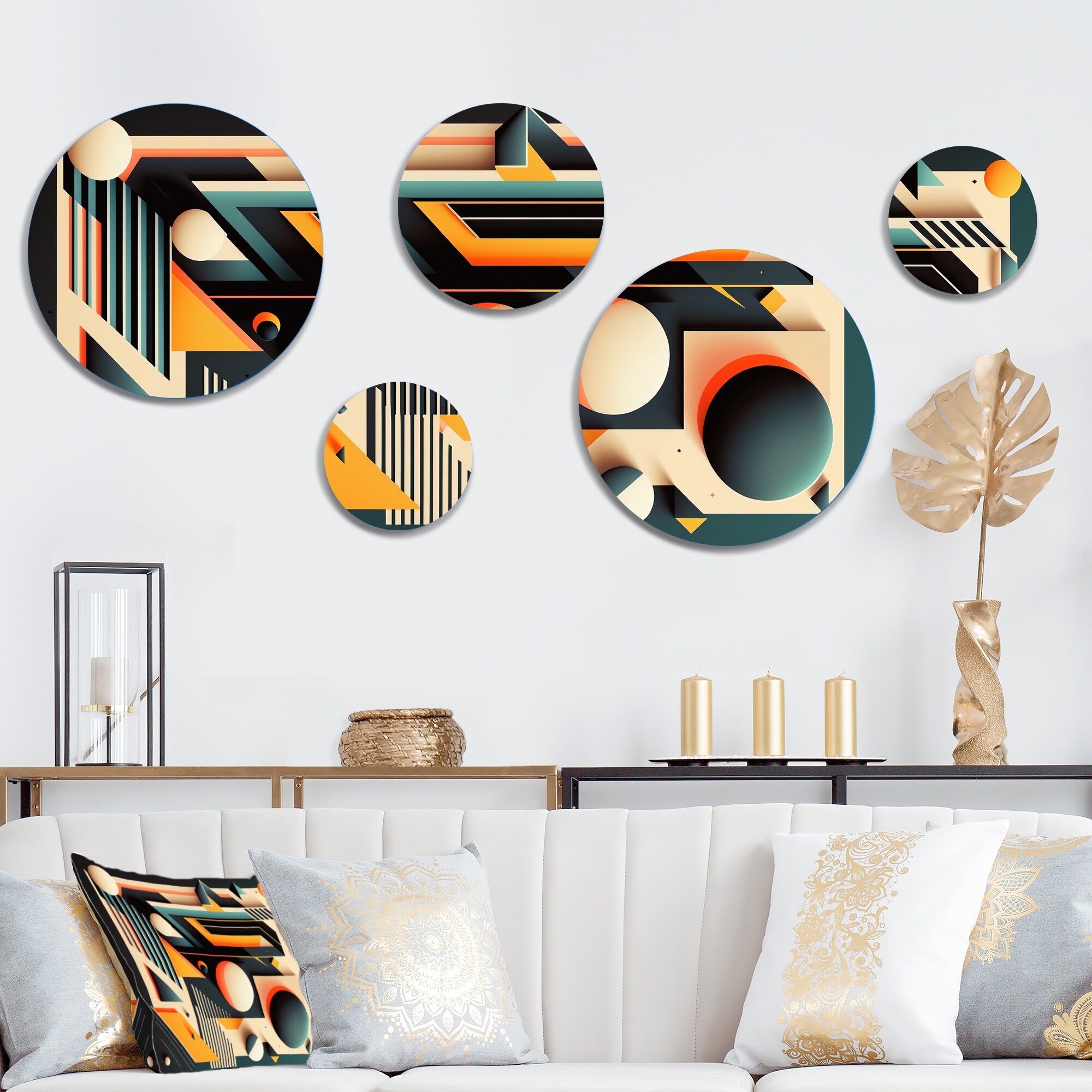 Designart "Retro Elementary Geometrics I" Modern Geometric Metal Wall ...