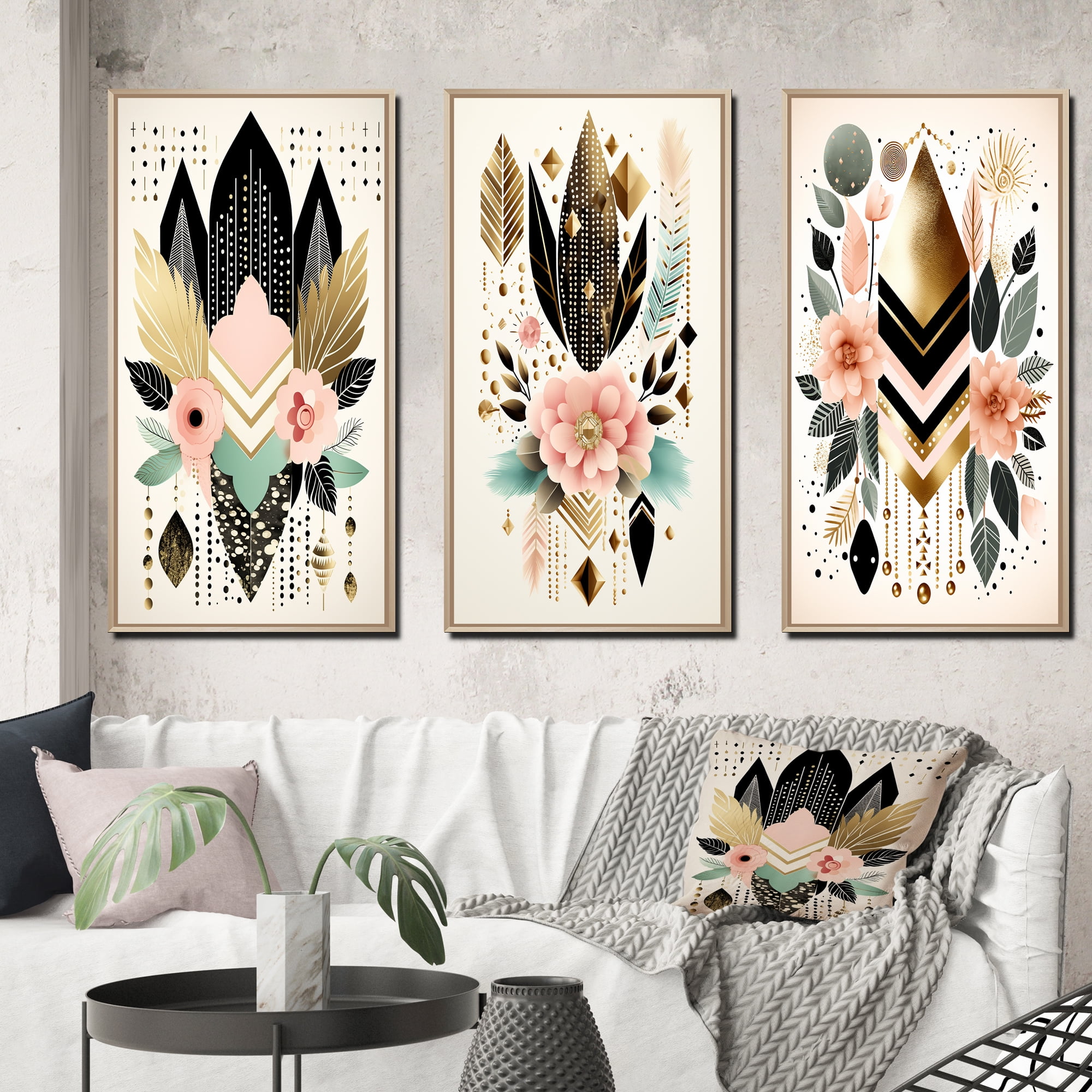 Designart "Retro Floral Geometric Boho Chic Illustration IV" Modern ...
