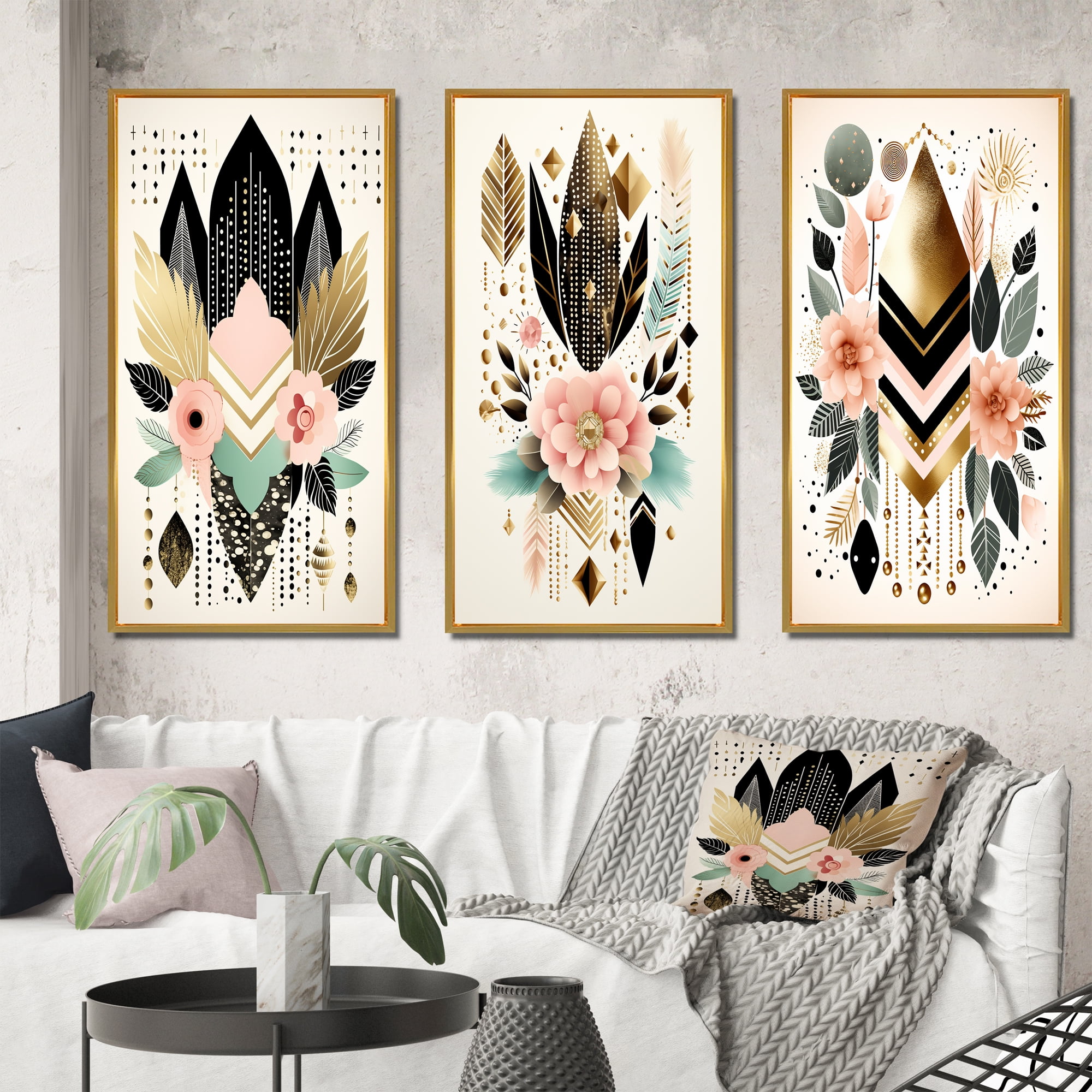 Designart "Retro Floral Geometric Boho Chic Illustration IV" Modern ...