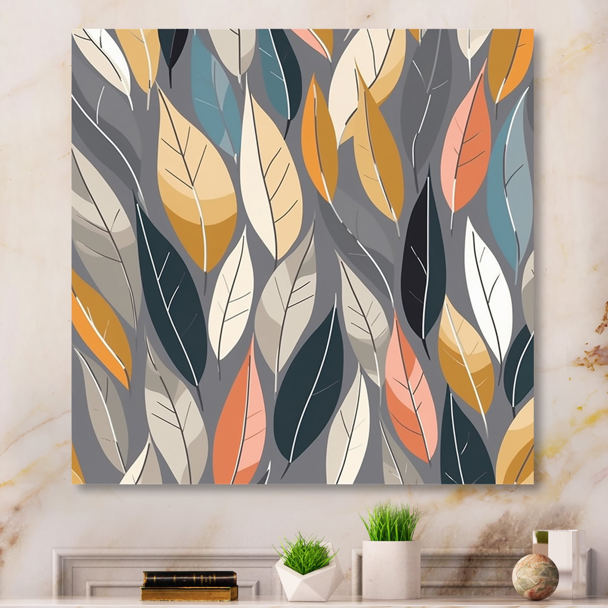 Designart "Retro Foliage Dream III" Modern Geometric Metal Art Print - Walmart.com
