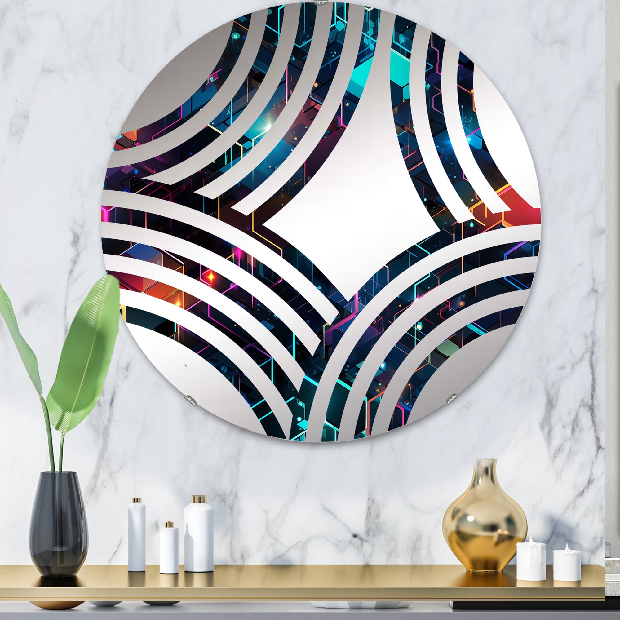 Designart "Retro Futurist Spectrum" Geometric Baptist Fan Round Wall ...