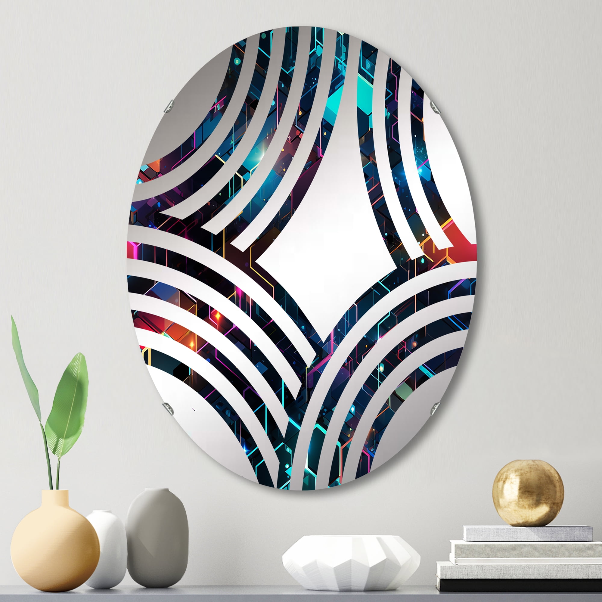 Designart "Retro Futurist Spectrum" Geometric Baptist Fan Round Wall ...