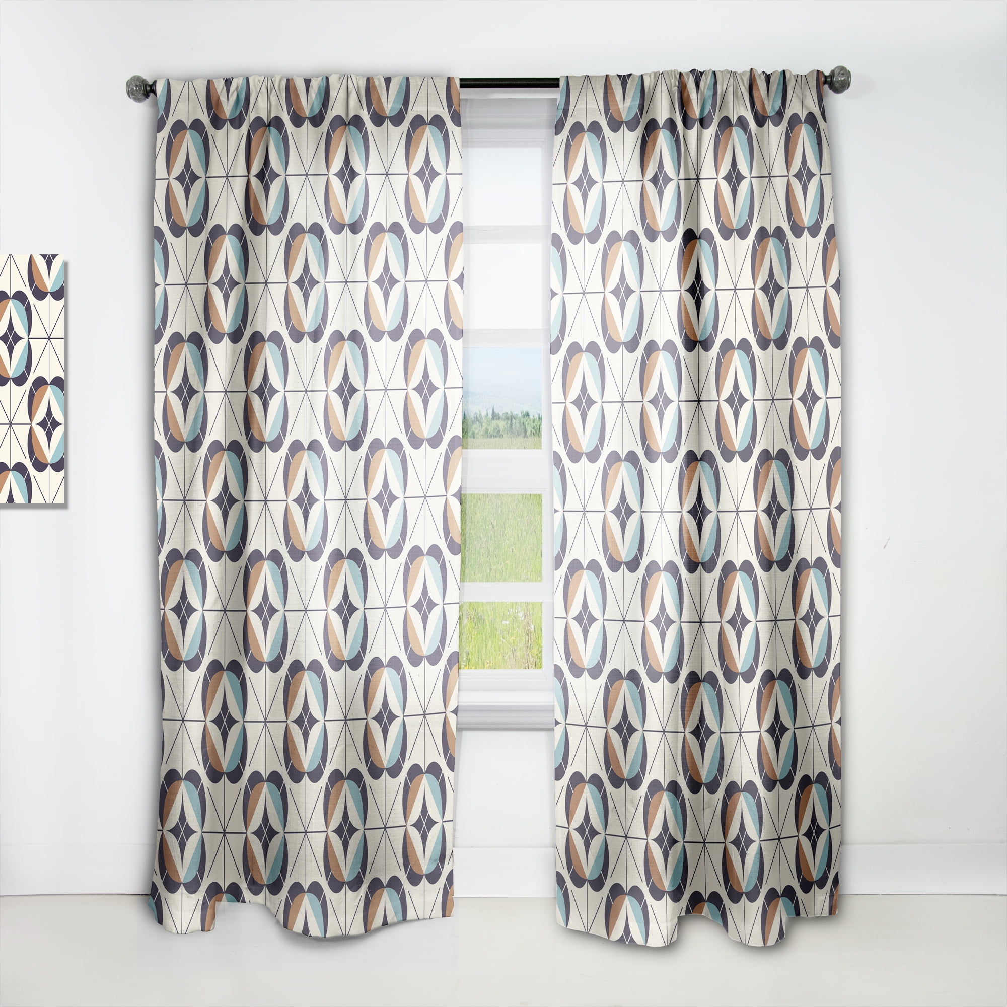 Designart 'Retro Geometric Design IV' Mid-Century Modern Curtain Panel ...