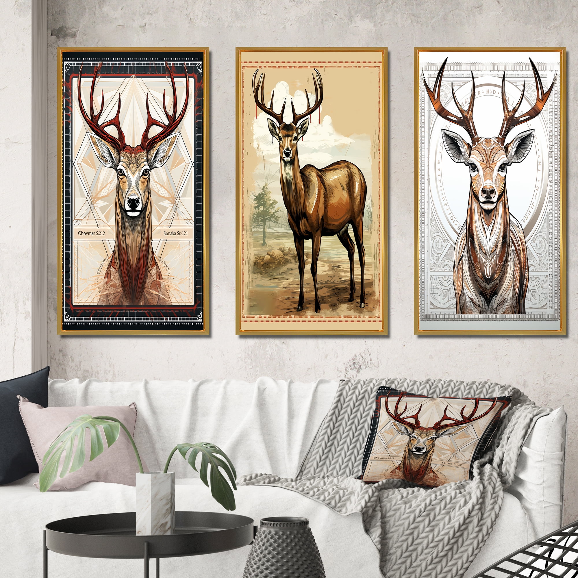 Designart "Retro Illustration Majestic Deer II" Animals Deer Framed ...