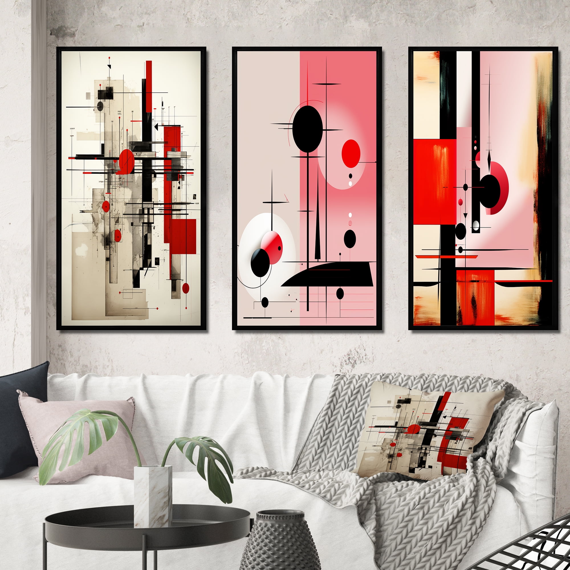 Designart "Retro Illustration Red and Blue Palette" Modern Geometric ...