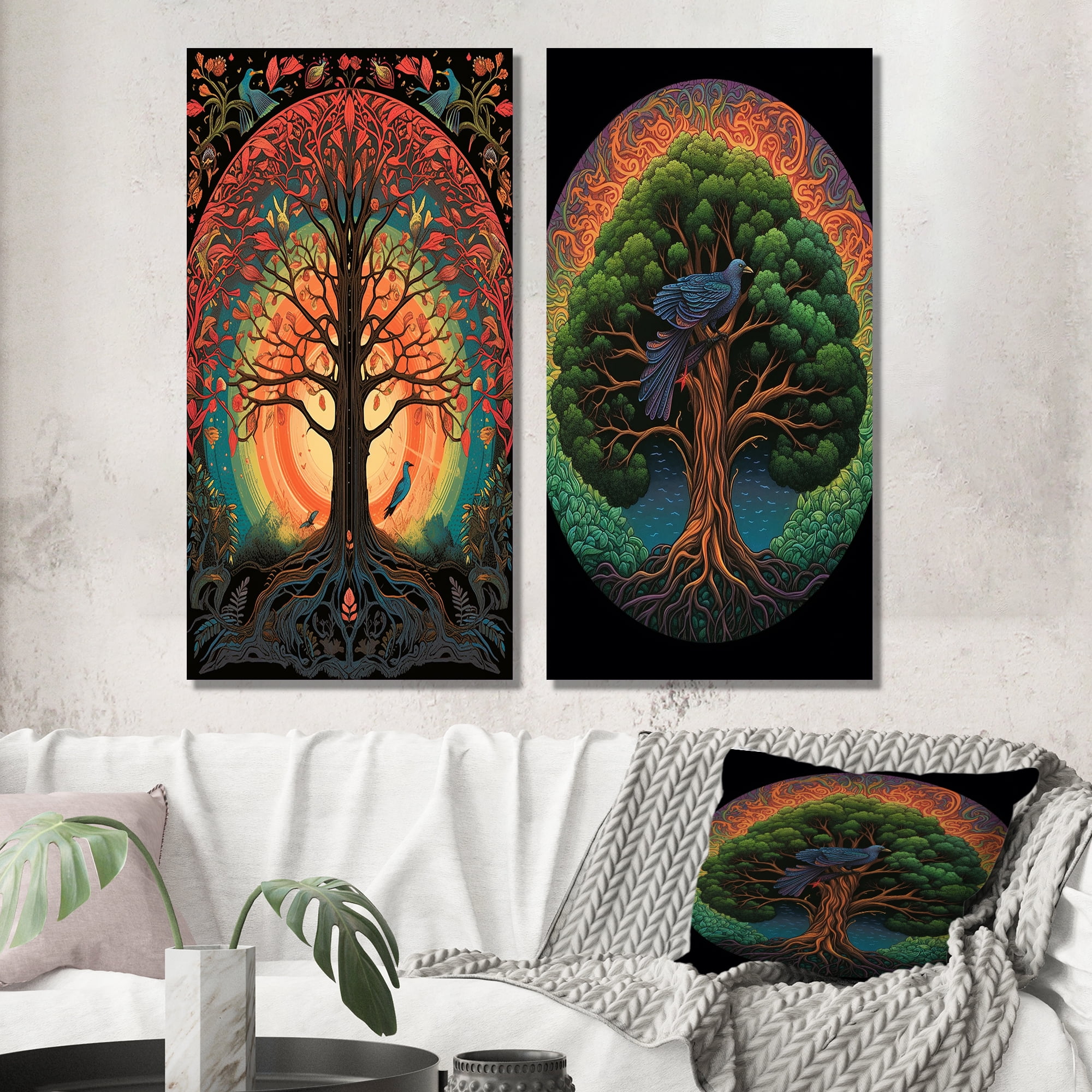 Designart "Retro Illustration Symbolic Tree of Life II" Landscape Trees ...