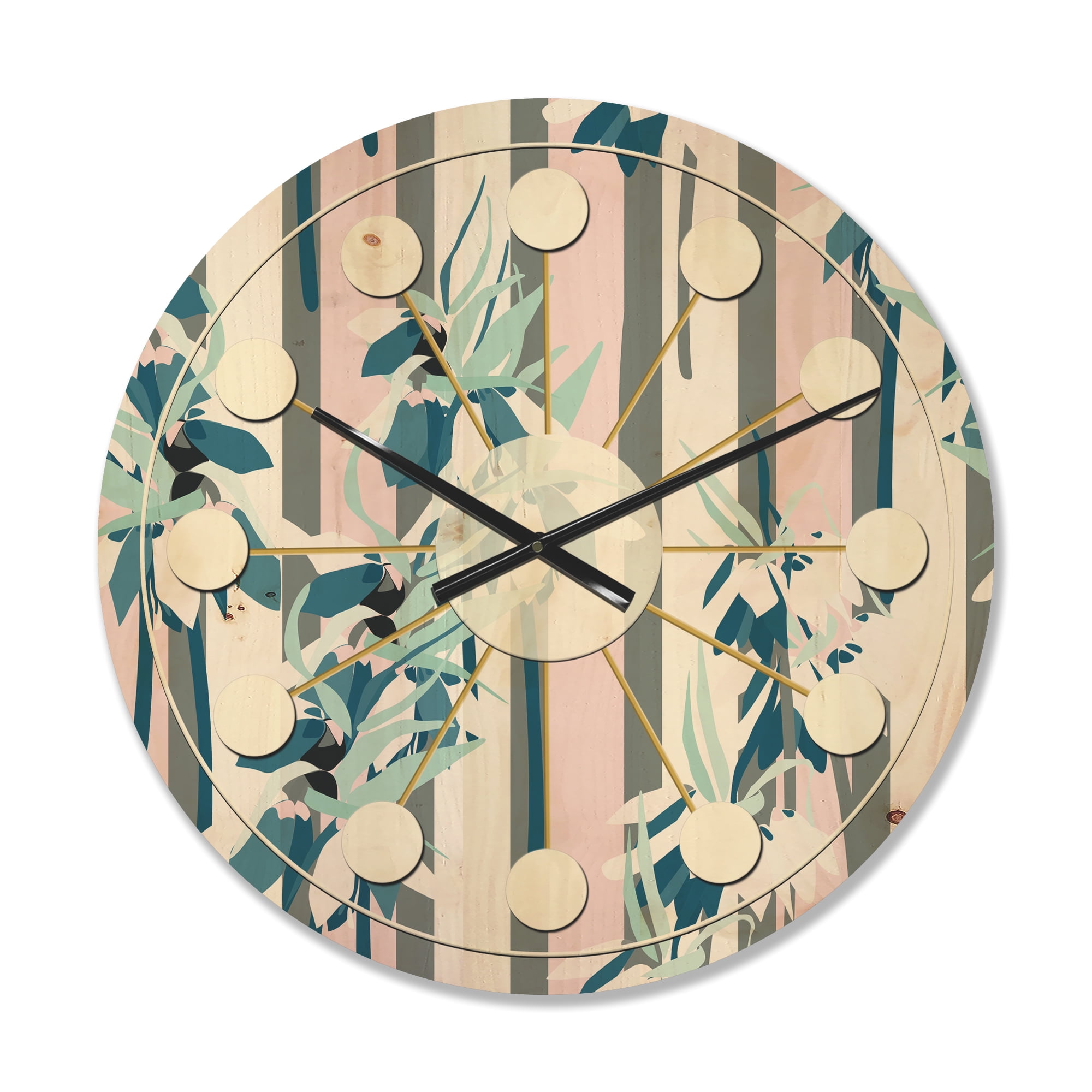 Designart Retro Lilies Flowers Wood Wall Clock - Mid-Century Modern ...