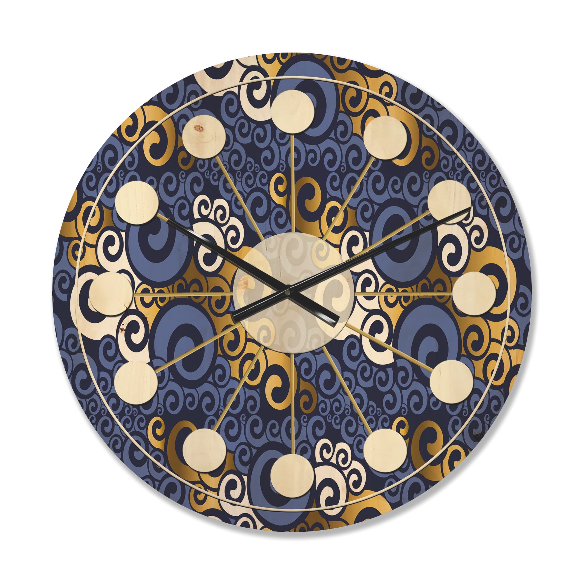 Designart 'Retro Luxury Waves In Blue and Gold III' Mid-Century Modern ...