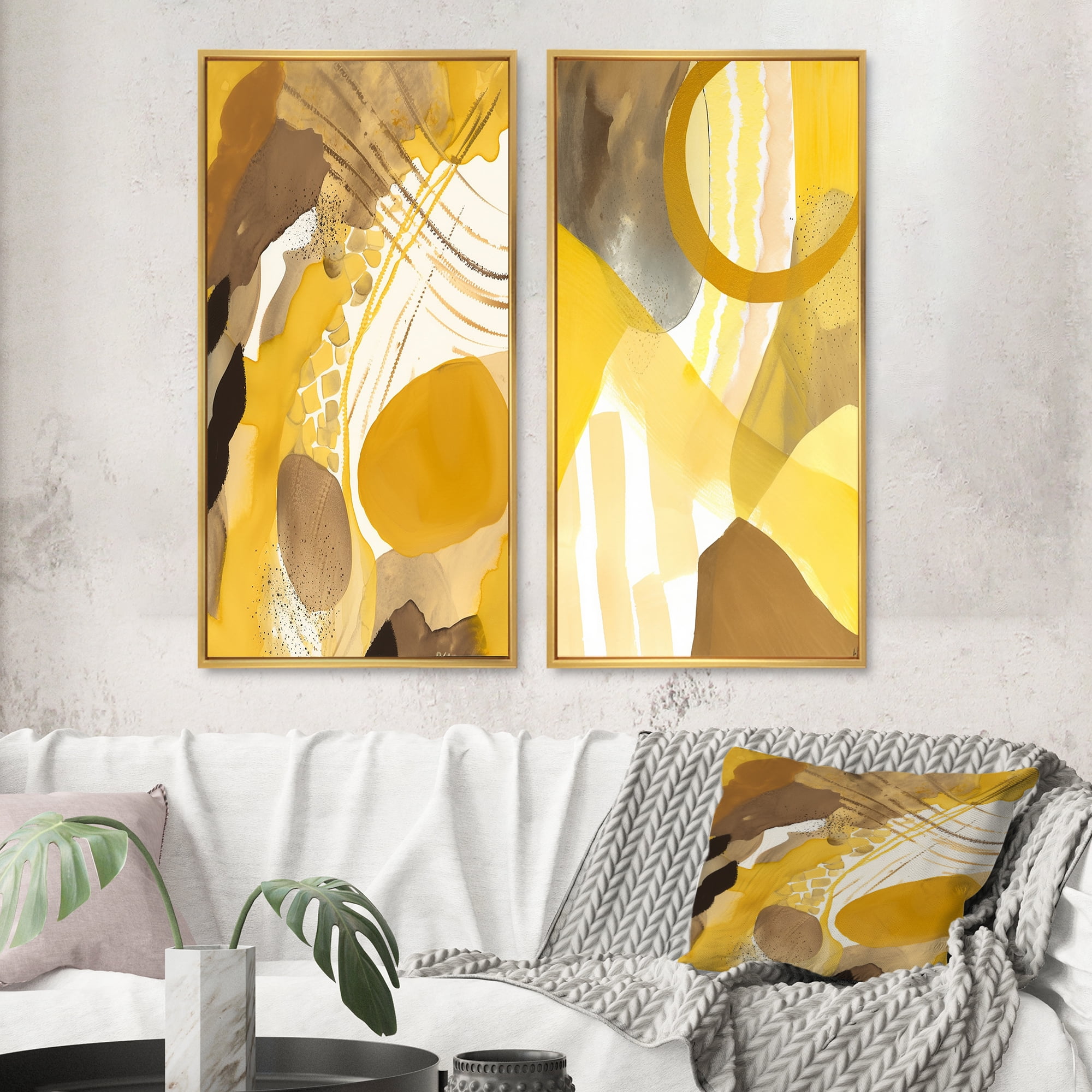 Designart "Retro Mustard Dreams Watercolor VII" Modern Midcentury ...
