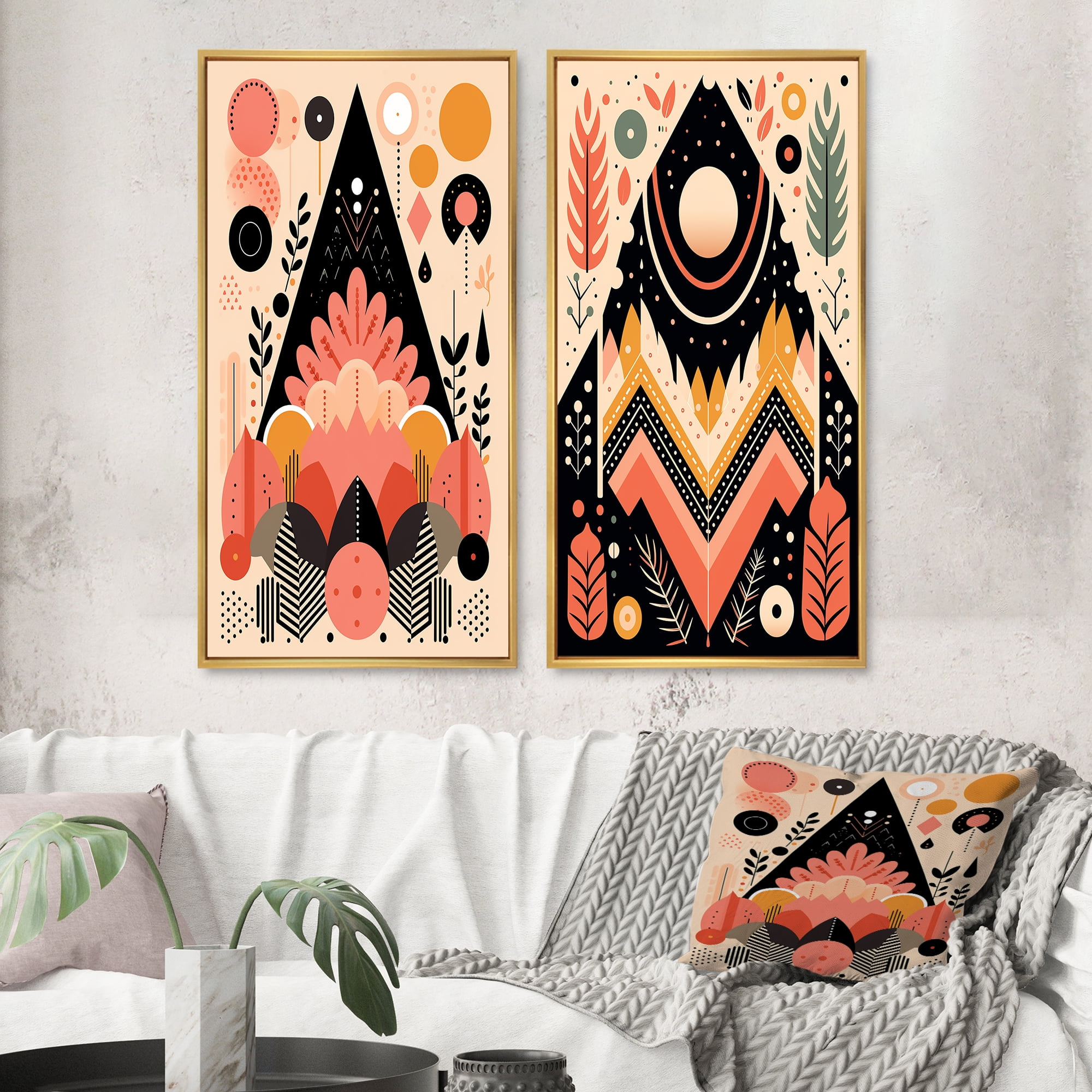 Designart "Retro Pink Bohemian Tribes Geometric III" Modern Geometric ...