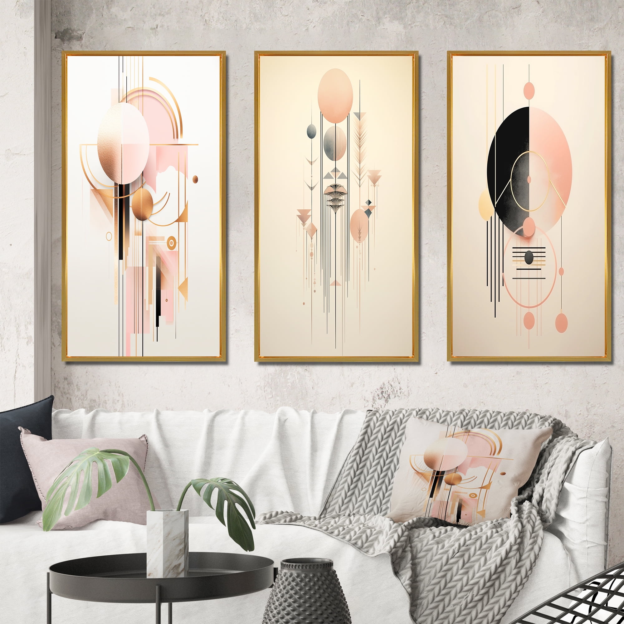 Designart "Retro Pink Circular Boho Chic Geometrics" Modern Geometric ...