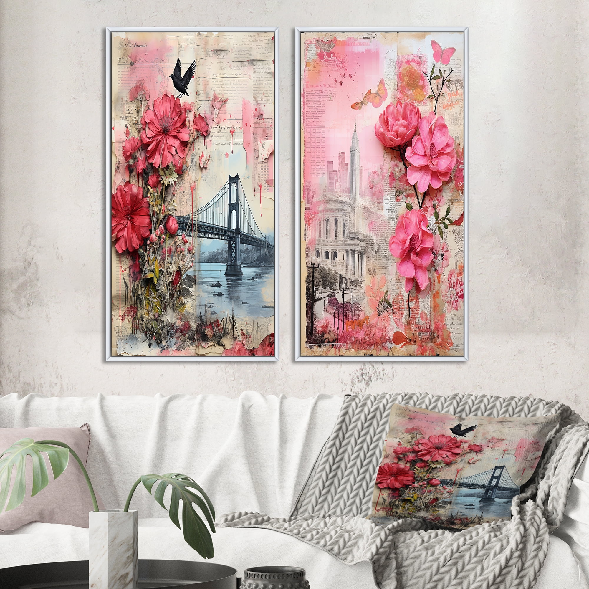 Designart "Retro Pink Collage Golden Gate in San Francisco II" San ...