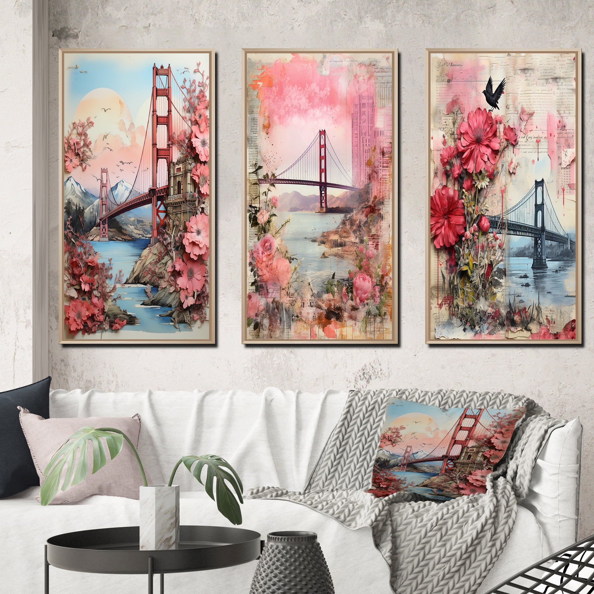Designart "Retro Pink Collage Golden Gate in San Francisco IV" San ...