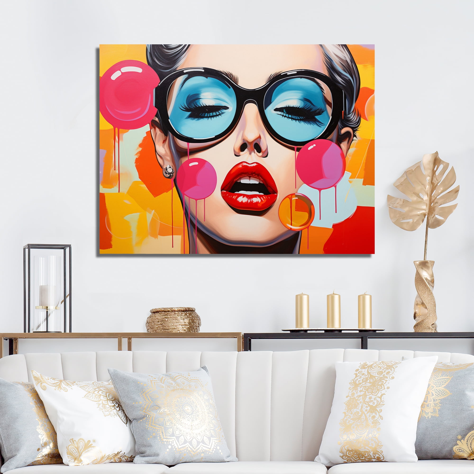 Designart "Retro Portrait Pop Art Bubble Vibes II" People Wall Decor ...