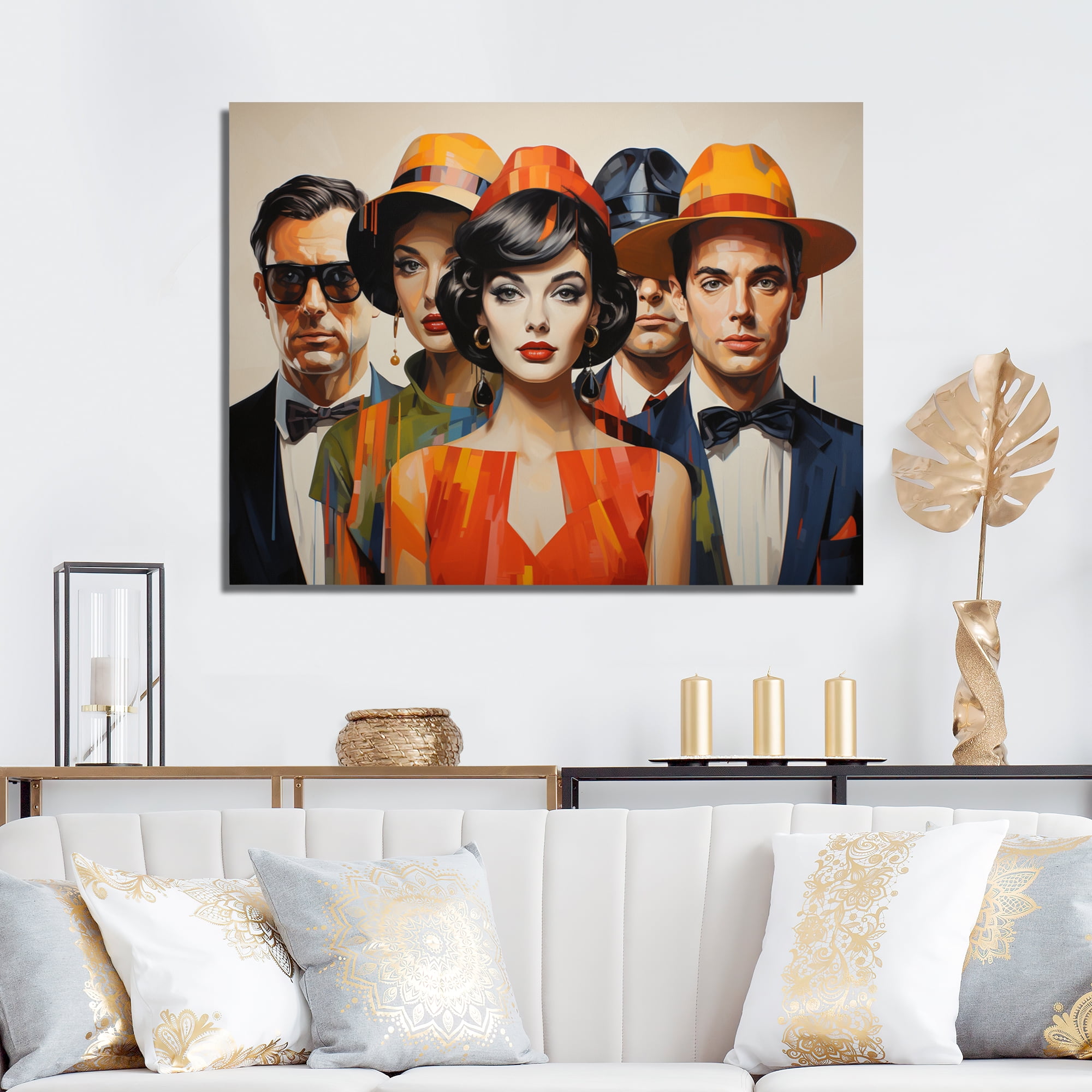 Designart "Retro Portraits Mid Century Orange Nostalgia I" Fashion Wall ...