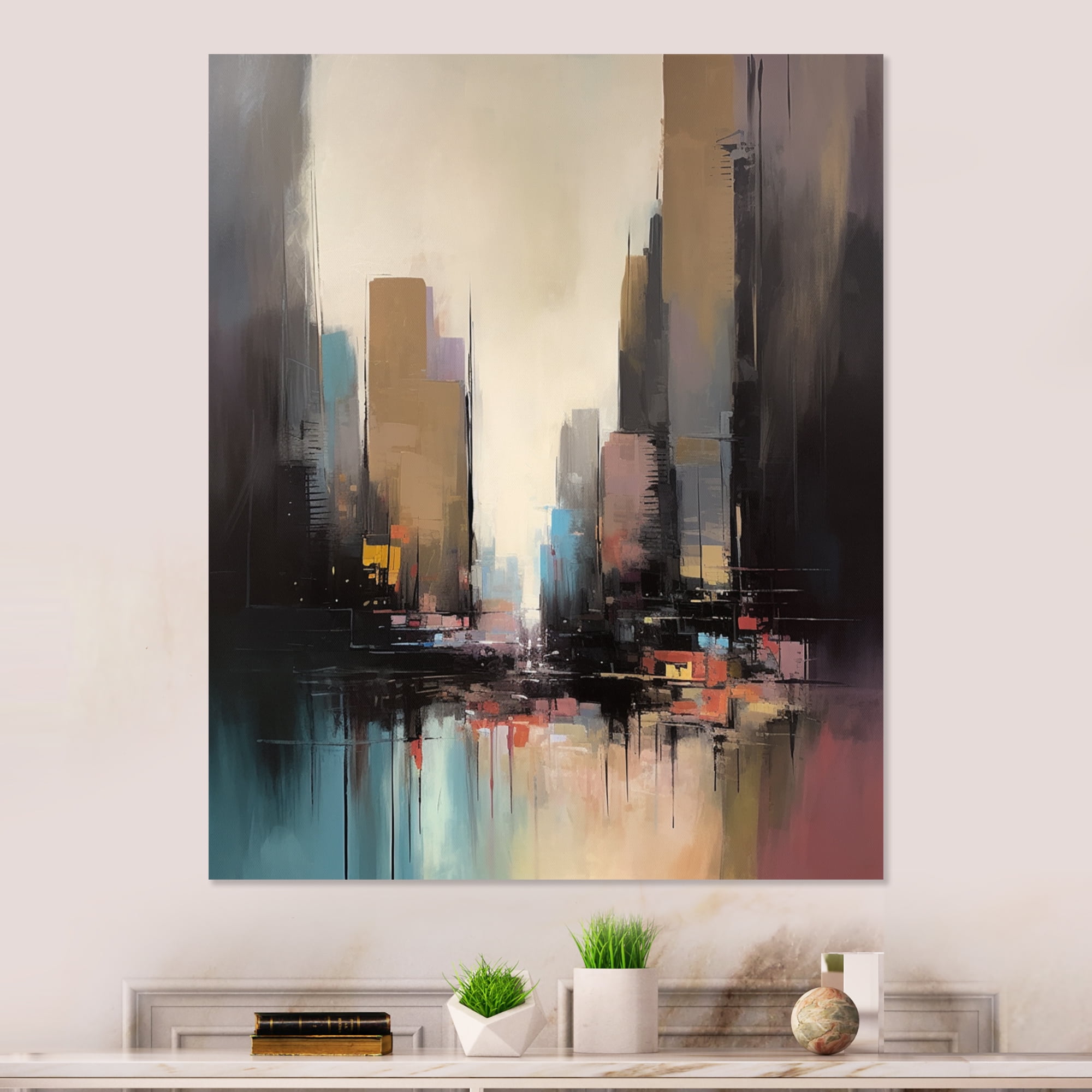 Designart "Retro Radiance in Beige and Blue" City Art Deco Metal Art ...
