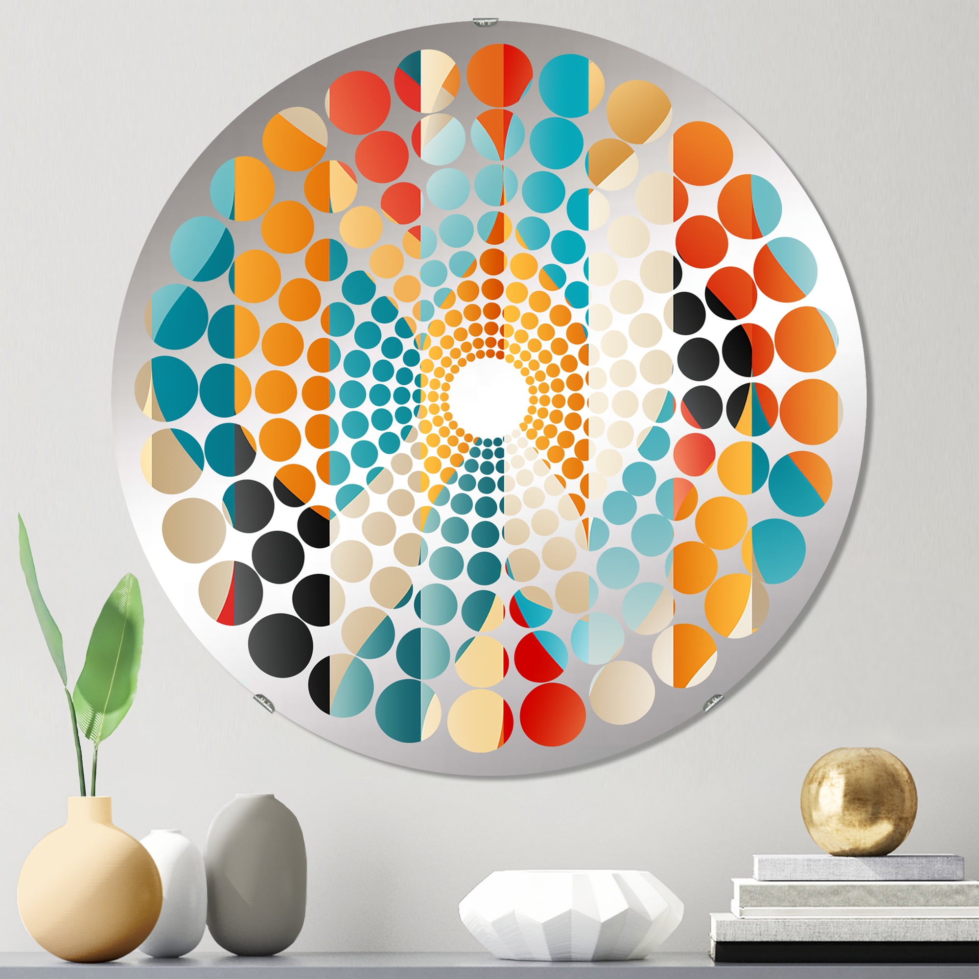 Designart "Retro Reimagined in Orange and Turquoise" Geometric Radial ...