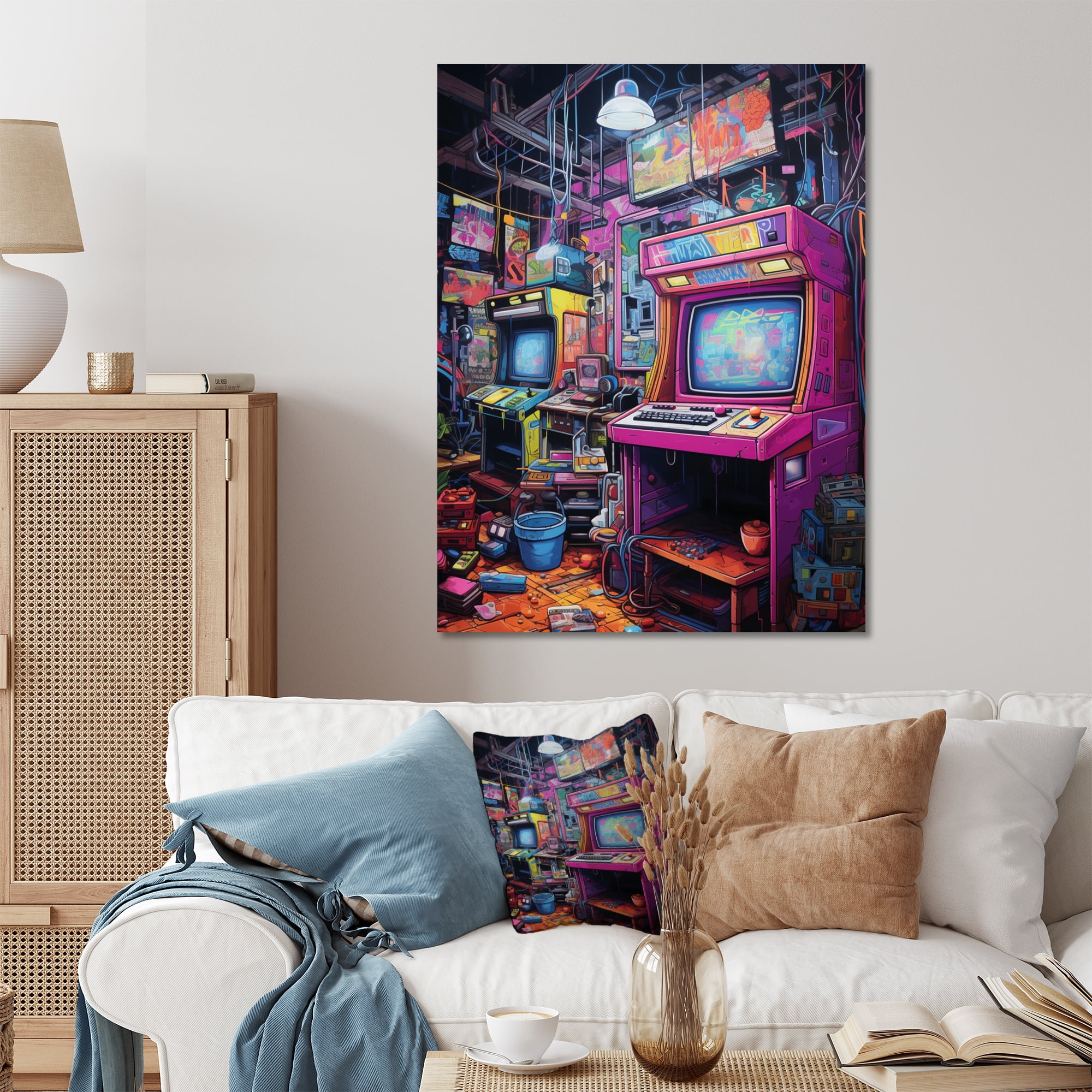 Designart "Retro Reload Purple and Blue Video Game Nostalgia" Video ...