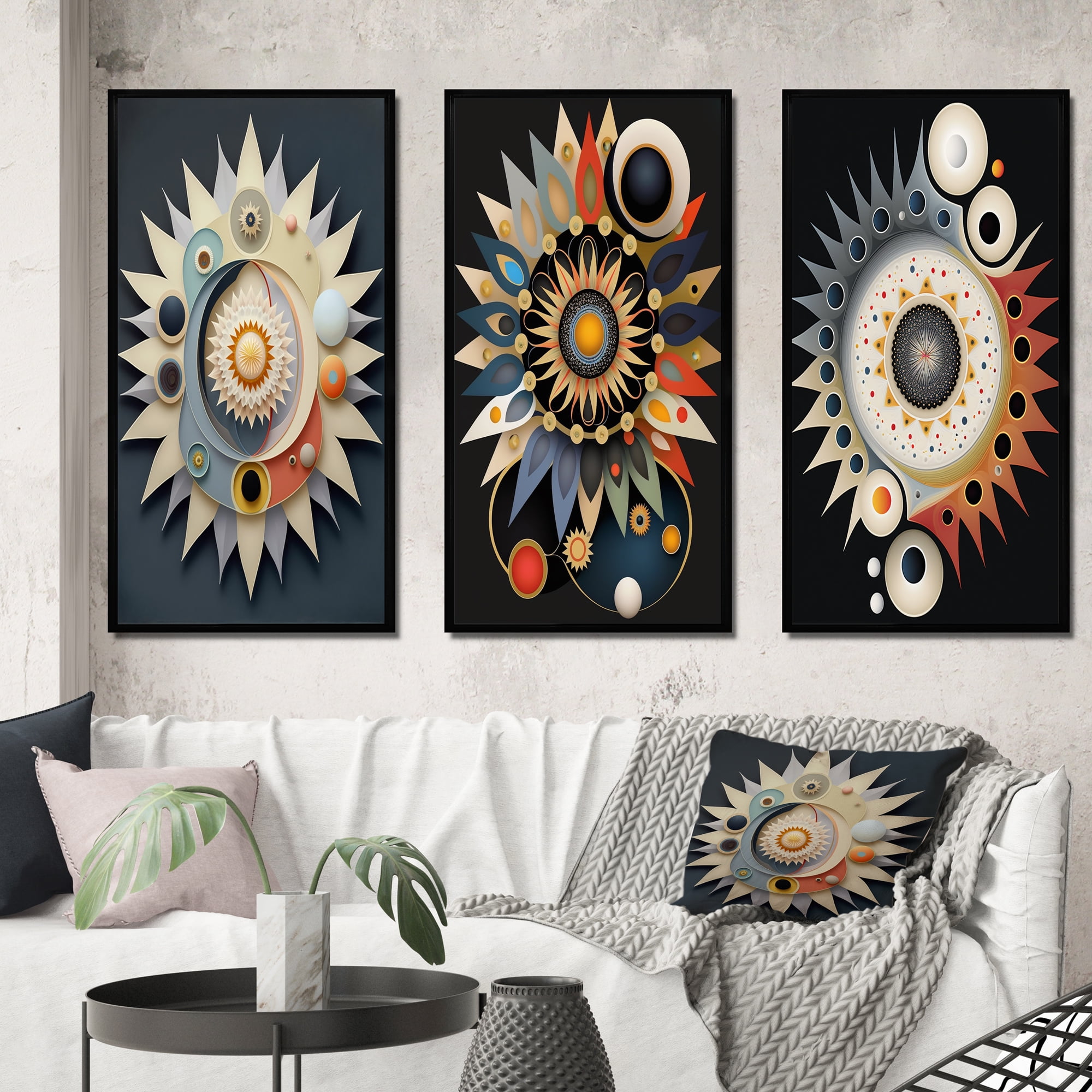 Designart "Retro Spiritual Synchronicity VI" Modern Geometric Framed ...