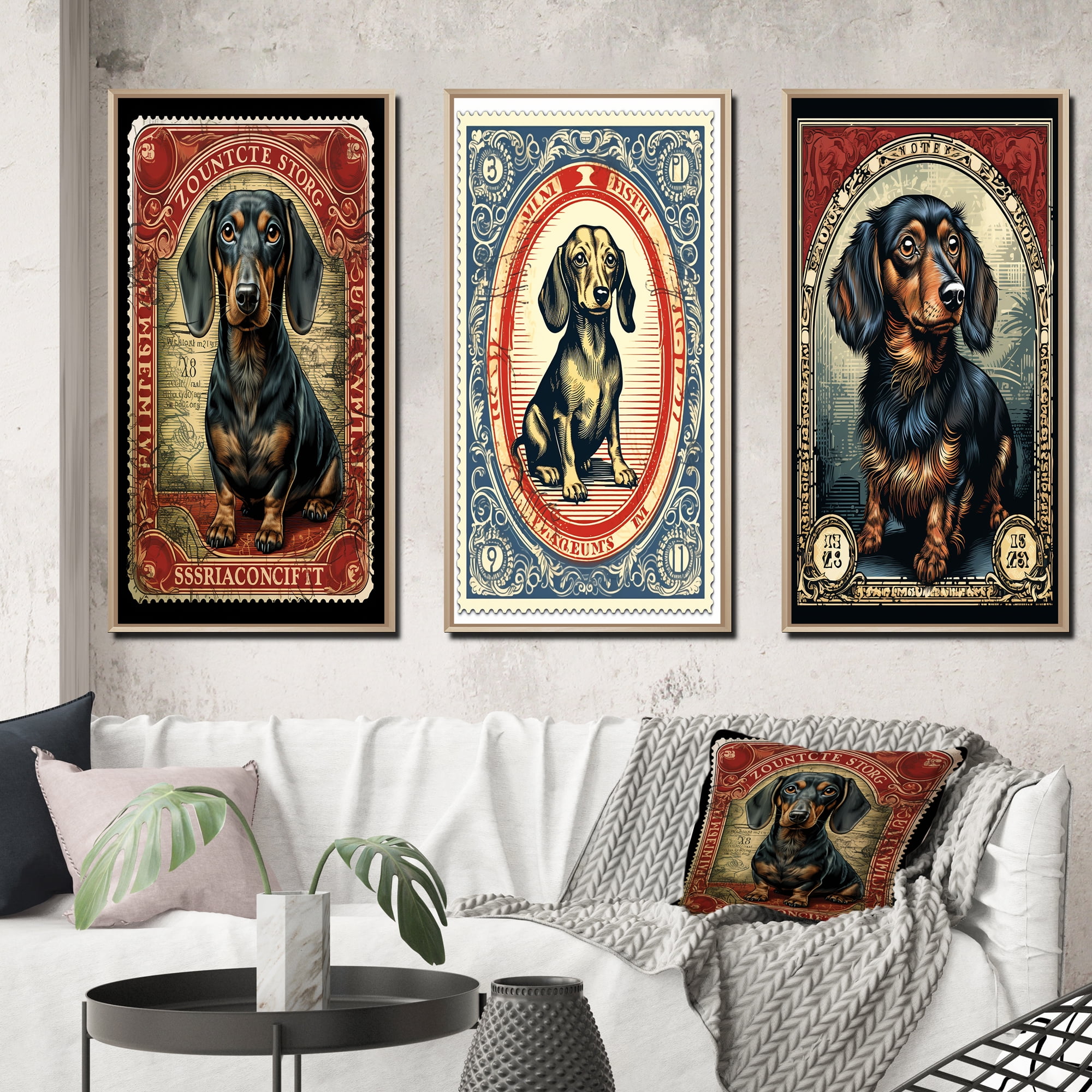Designart "Retro Stamp Cute Dachshund Illustration I" Animals Dog ...