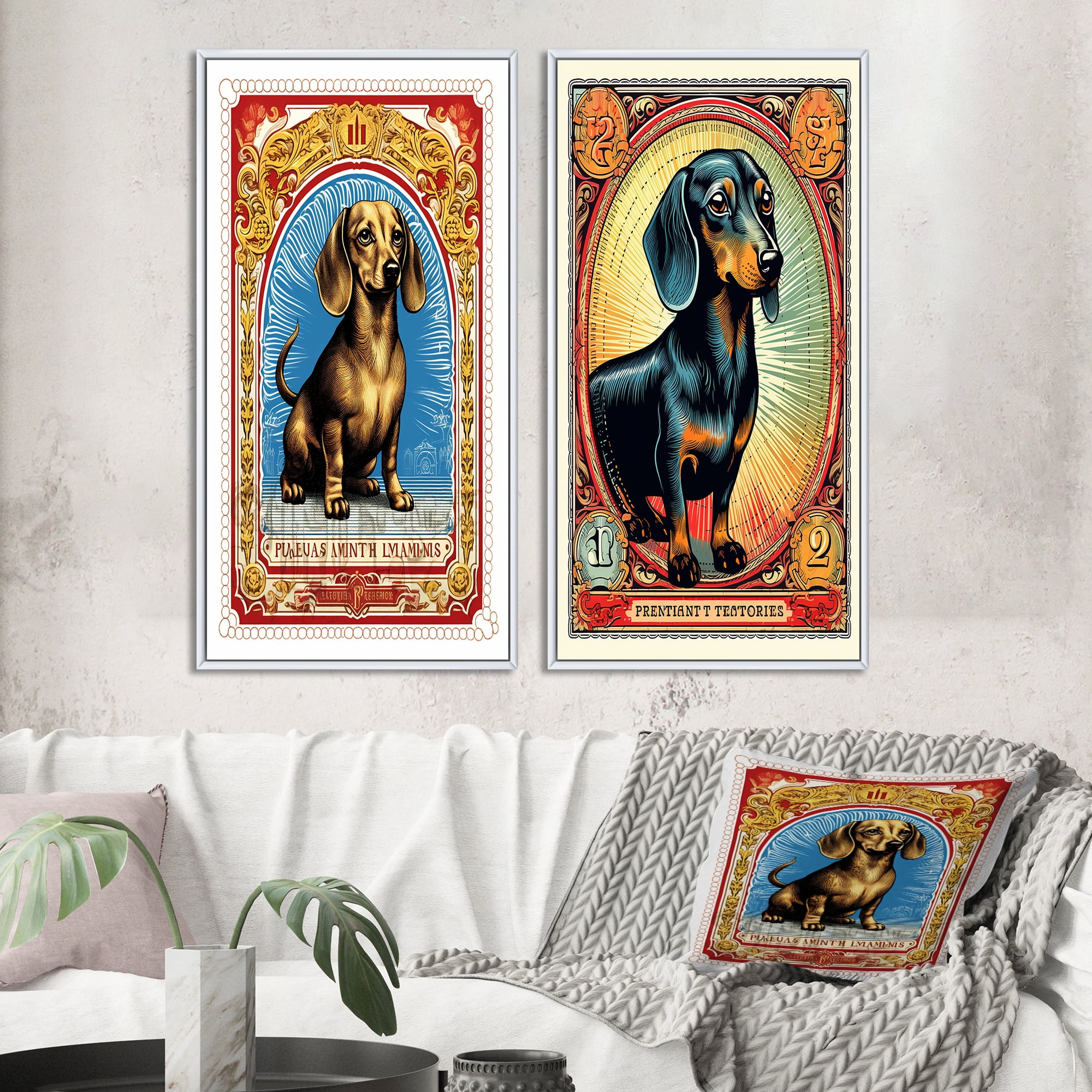Designart "Retro Stamp Cute Dachshund Illustration IV" Animals Dog ...
