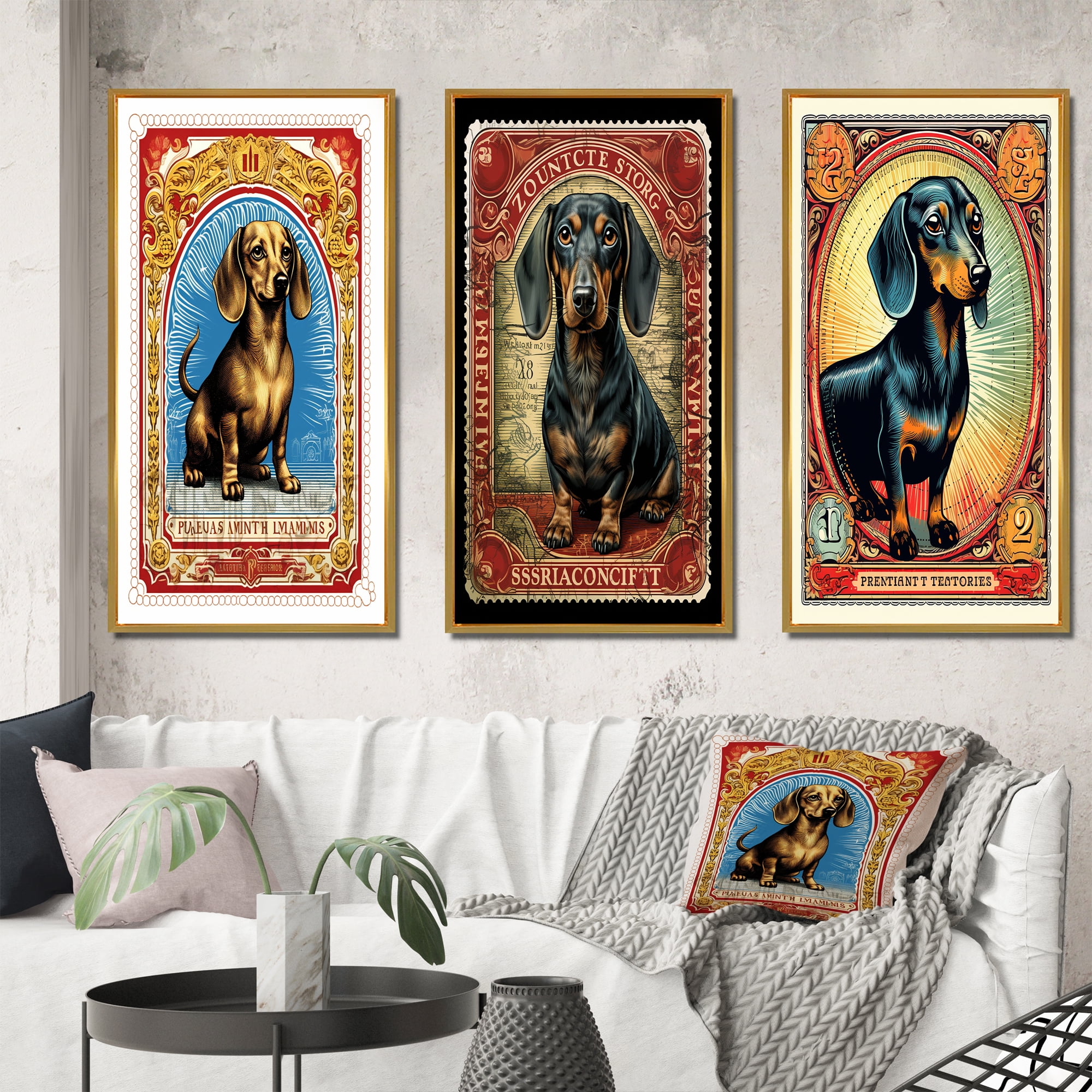 Designart "Retro Stamp Cute Dachshund Illustration IV" Animals Dog ...