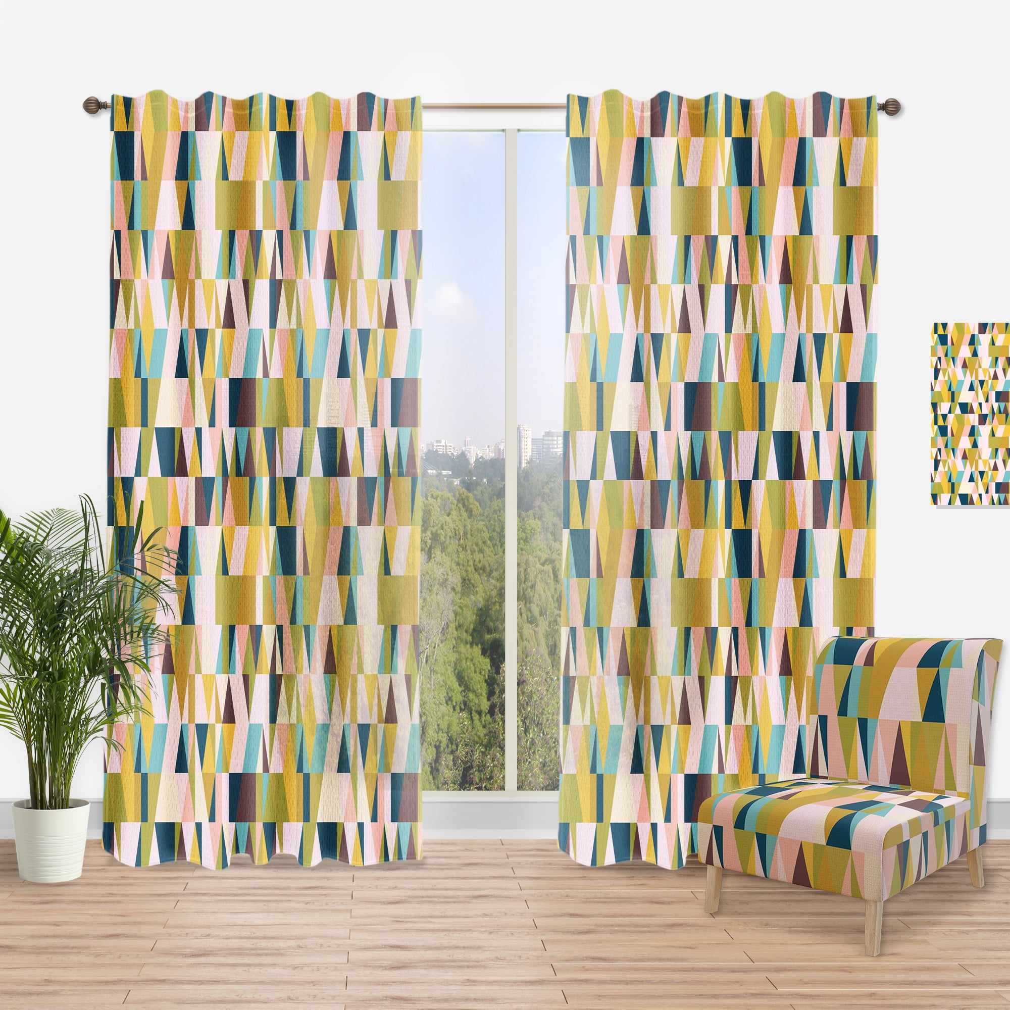 Designart 'Retro Triangular Design I' Mid-Century Modern Curtain Panel ...